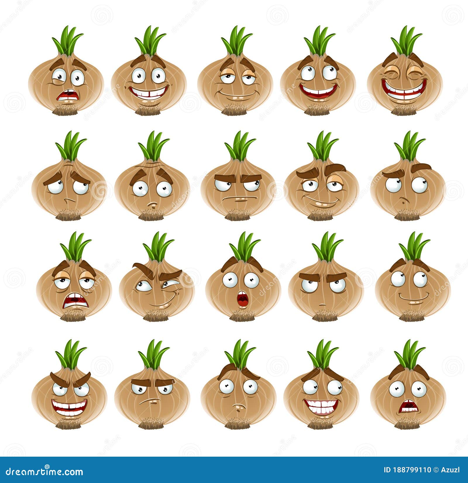 Cute Cartoon Onion Smile with Many Expressions Stock Vector ...