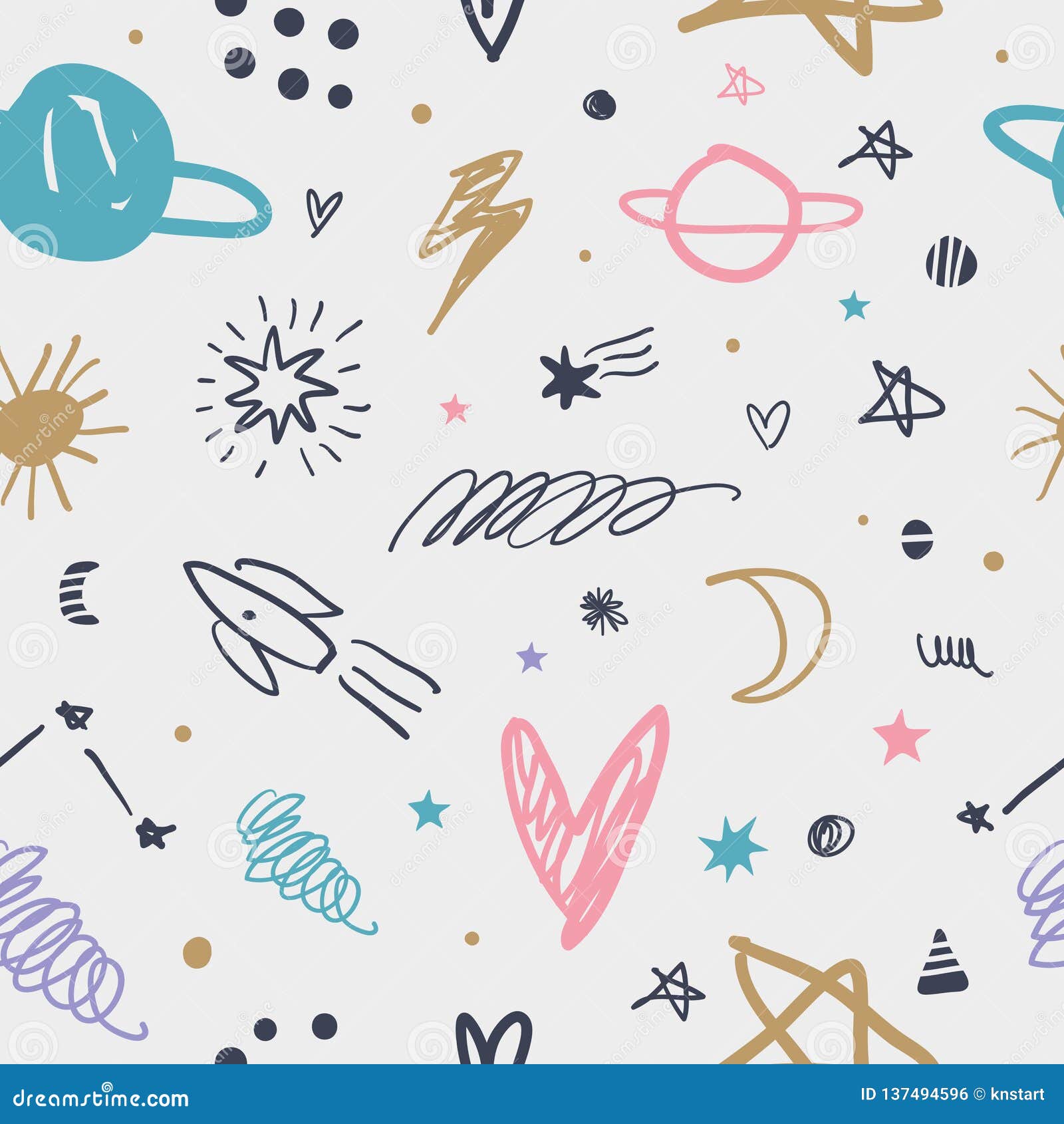 Vector Cute Cartoon Space Galaxy Pattern. Nursery Wallpaper and ...