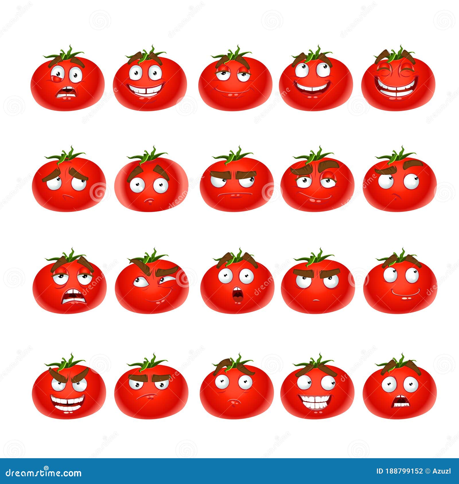 Cute Cartoon Tomato Smile with Many Expressions Stock Vector ...