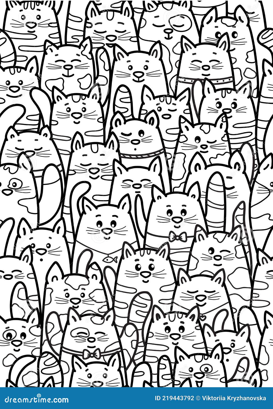 Vector Cute Cats Cartoons, Coloring Page. Seamless Pattern Of Cats ...