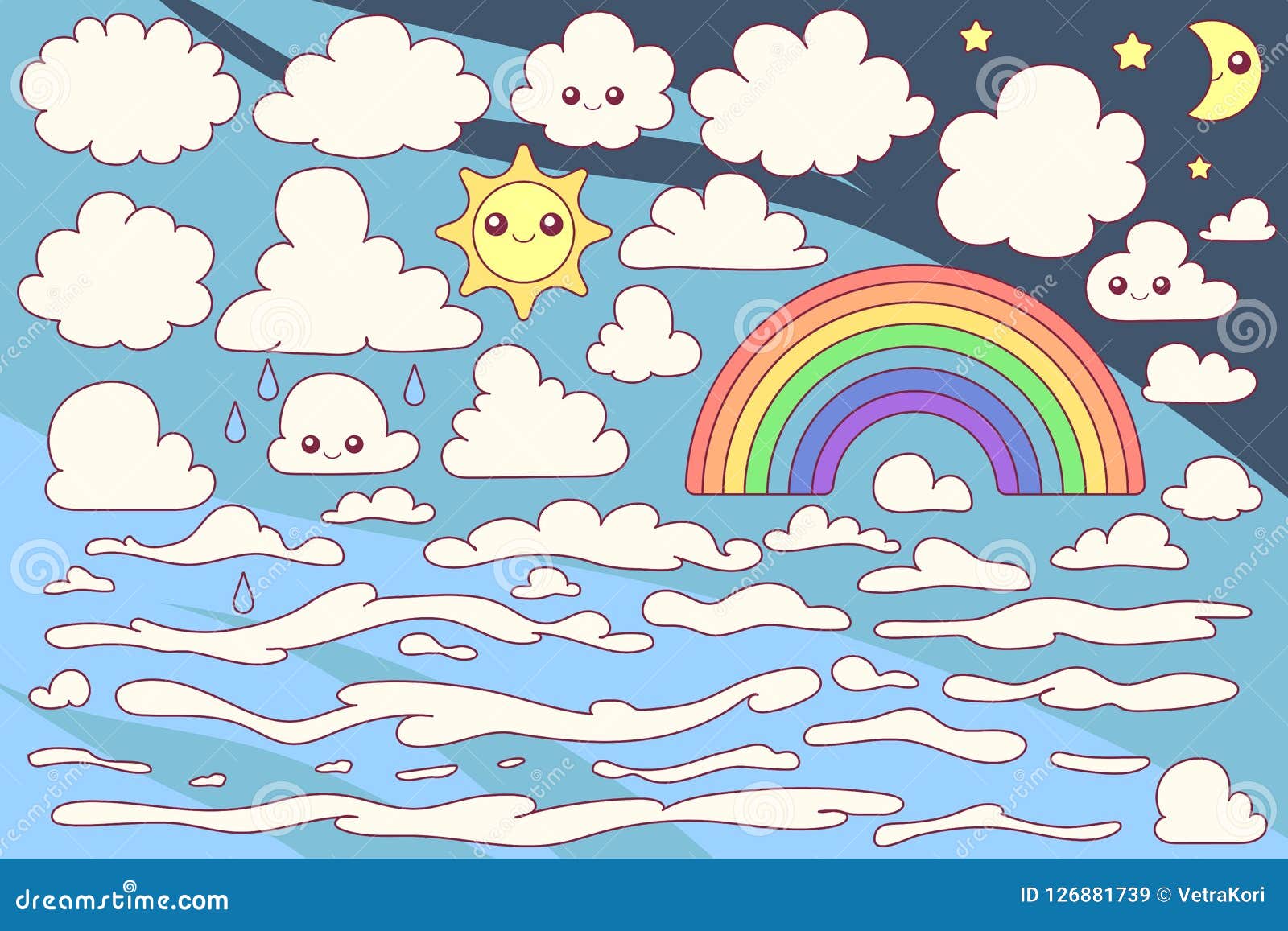 Vector cute cloudy sky set stock vector. Illustration of pastel - 126881739