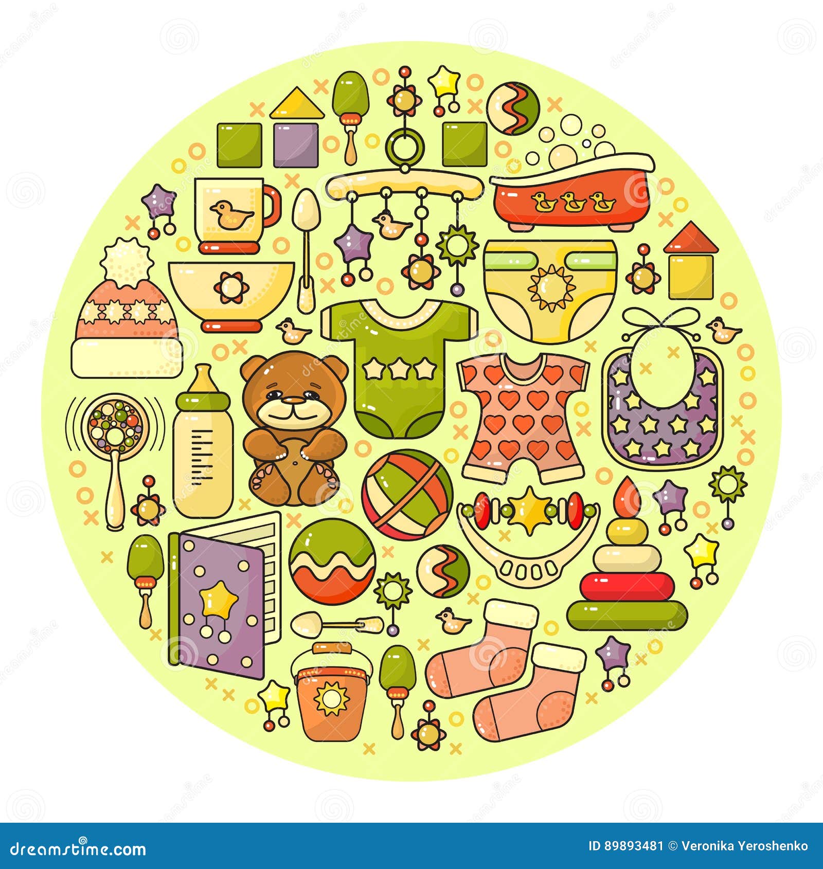 Vector Cute Colorful Baby Icon. Circle Background. Stock Vector ...
