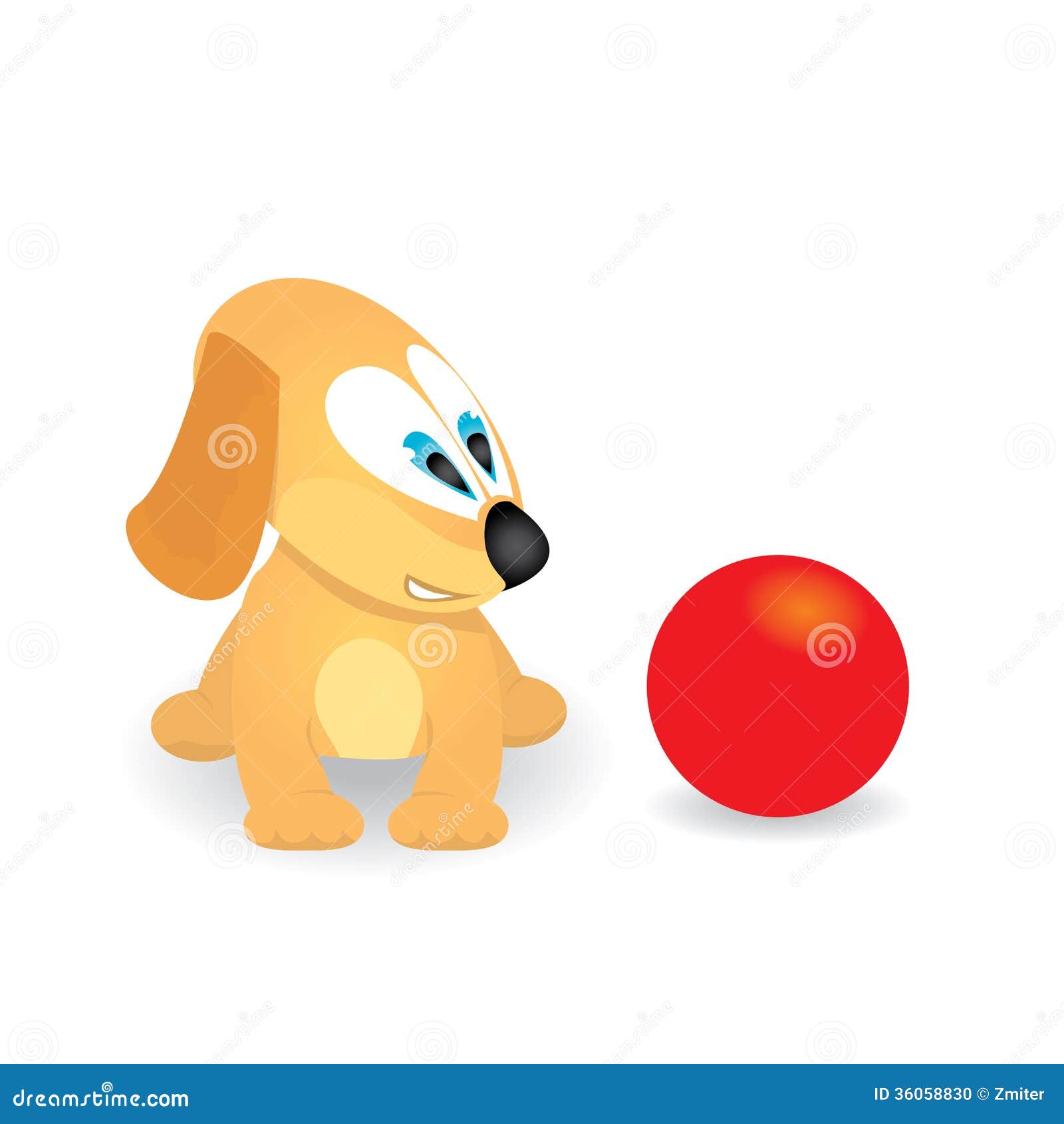 Vector Cute Dog Playing with Red Ball Stock Vector - Illustration of ...