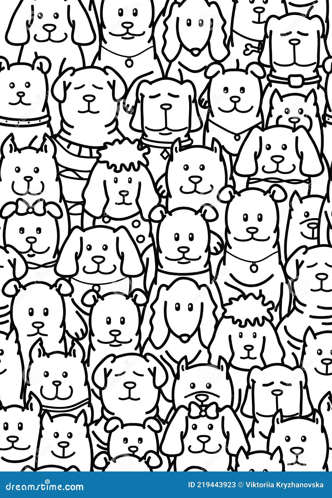 Vector Cute Dogs Cartoons, Coloring Page. Seamless Pattern Of Dogs ...