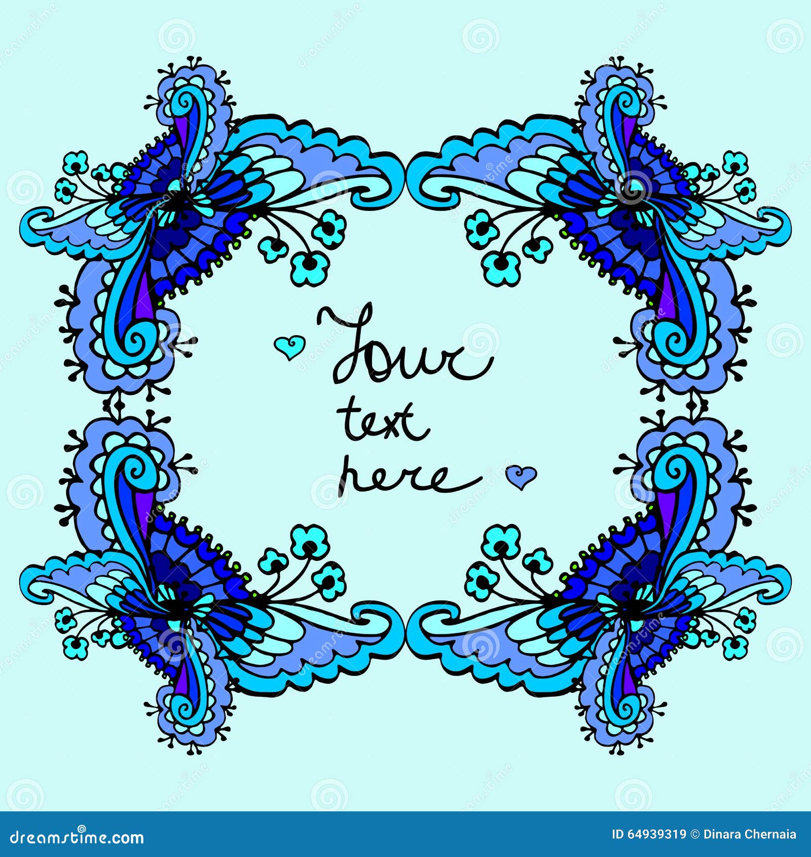 Vector Cute Doodle Blue Floral Frame Background Stock Illustration ...