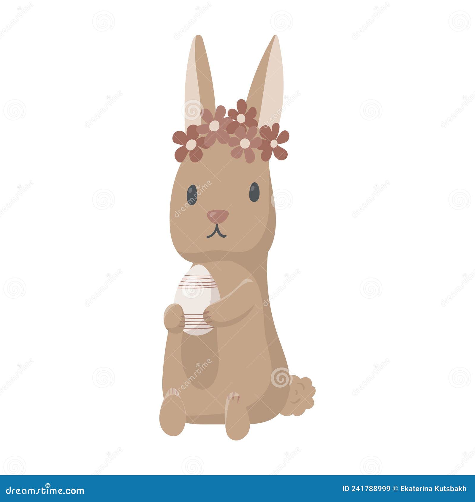Vector Cute Easter Bunny with Egg and Flower Wreath Stock Vector ...