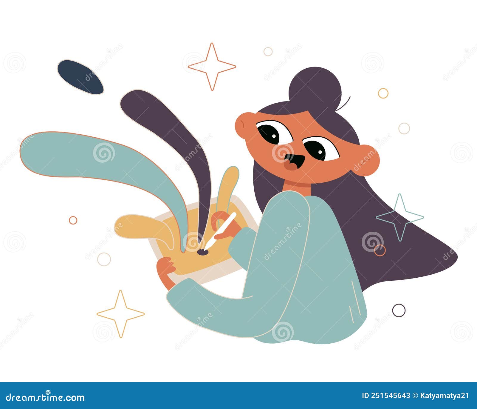 Vector Cute Flat Illustration Designer at Work. Artist Caught ...