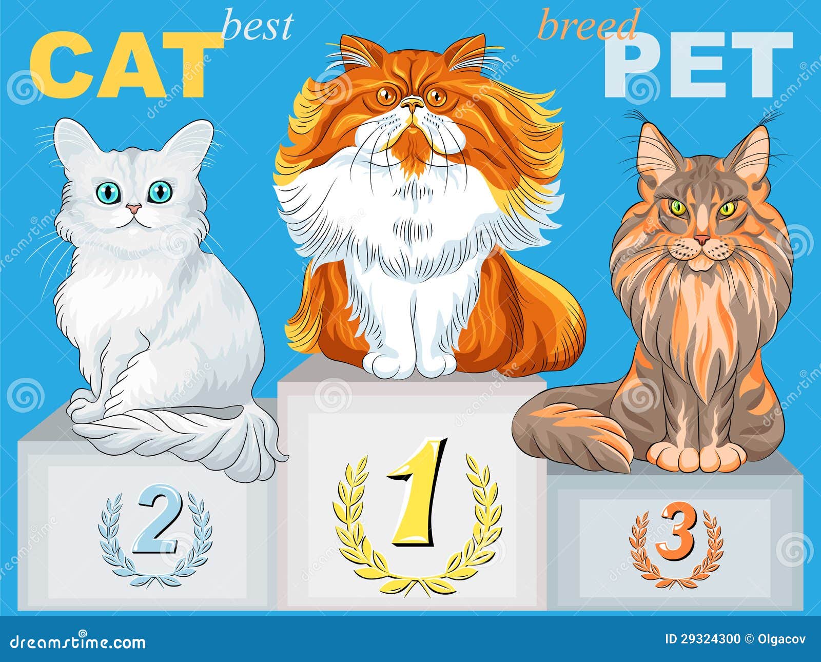 Vector Cute Fluffy Cat Champion on the Podium Stock Vector ...