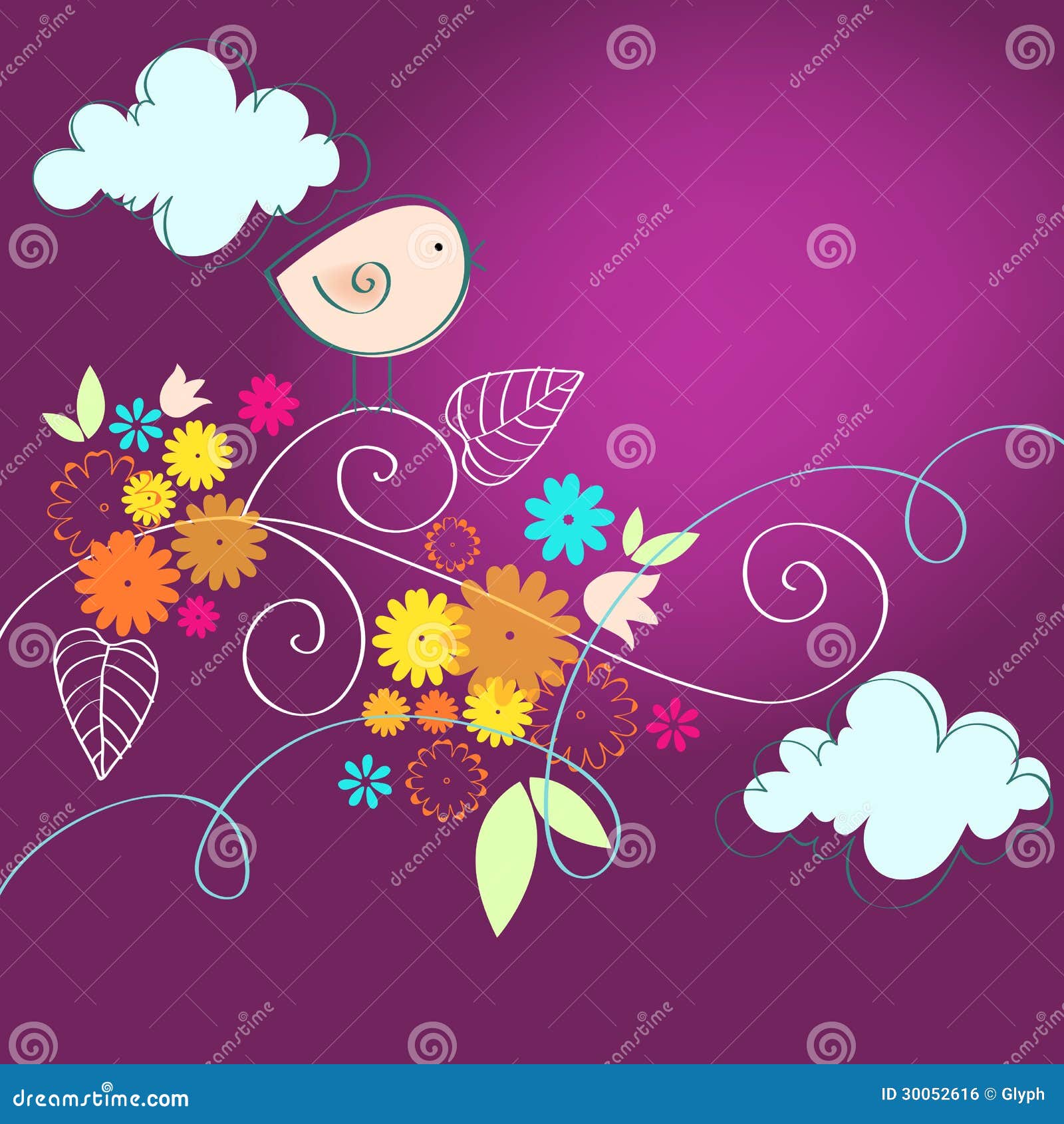 Cute Spring Bird Illustration Stock Vector - Illustration of flower ...