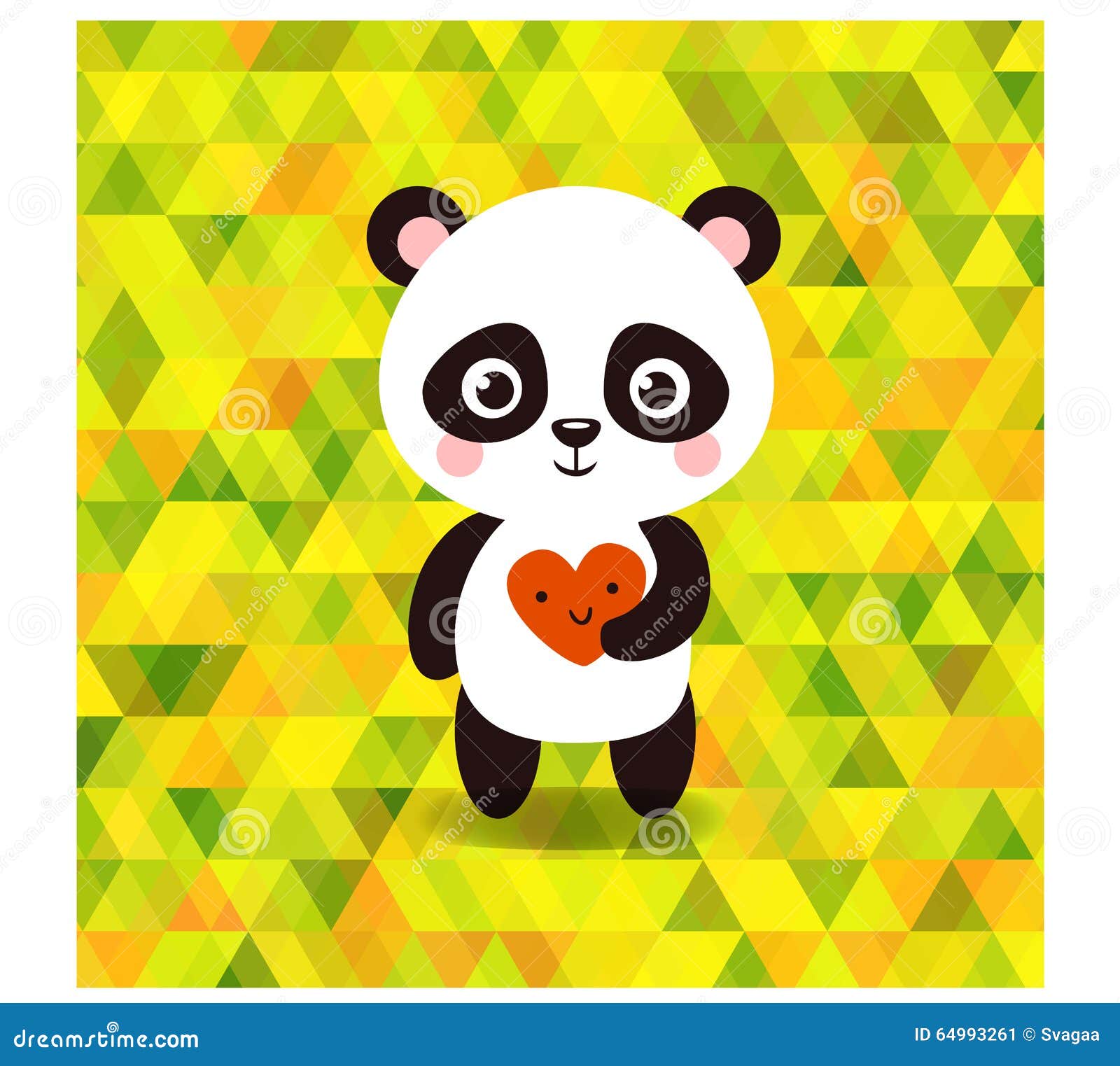 Vector Cute Little Panda On Triangles Background. Stock Illustration ...