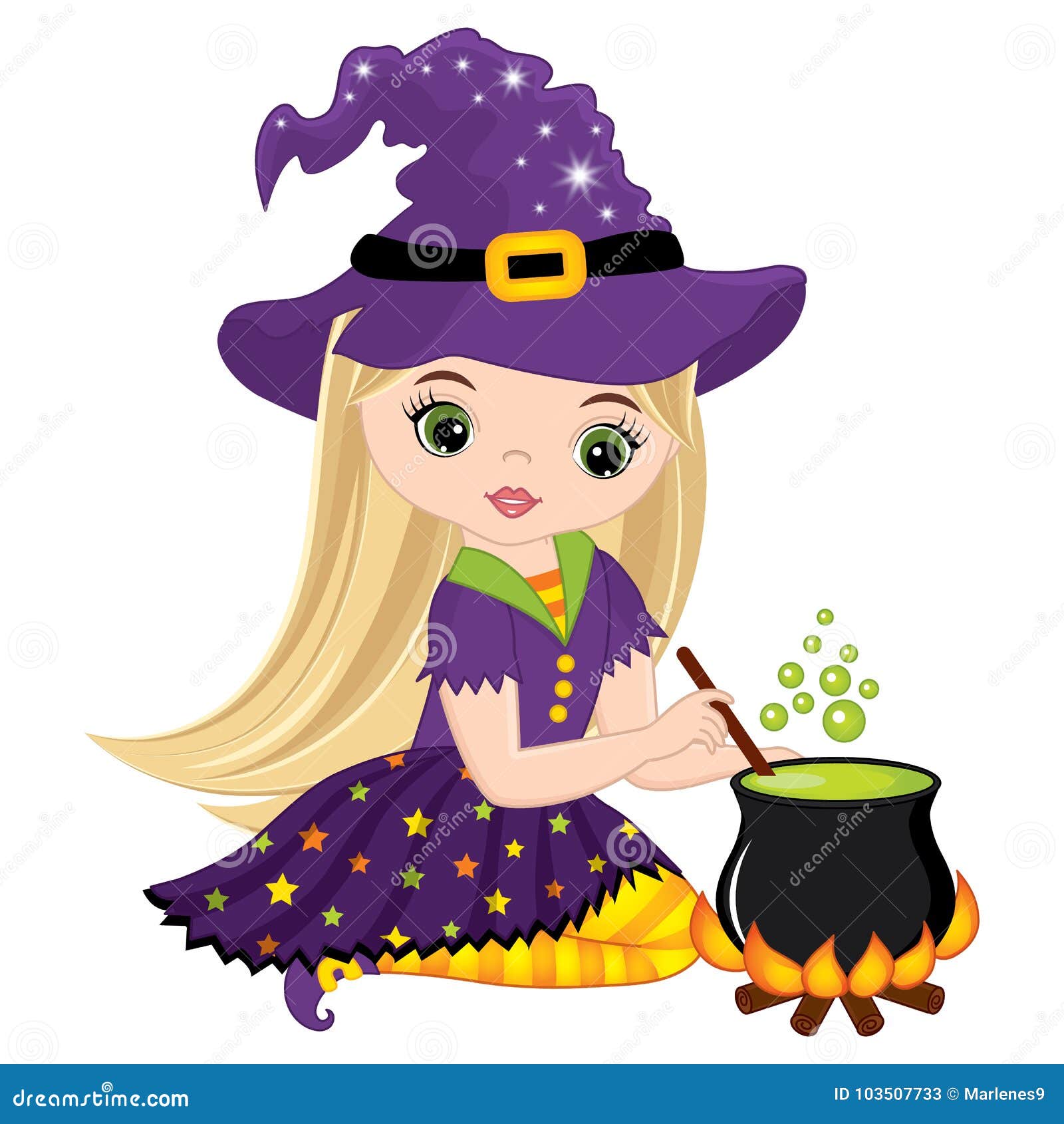 Witch Cooking, Castle And Full Moon Vector Illustration For Happy ...