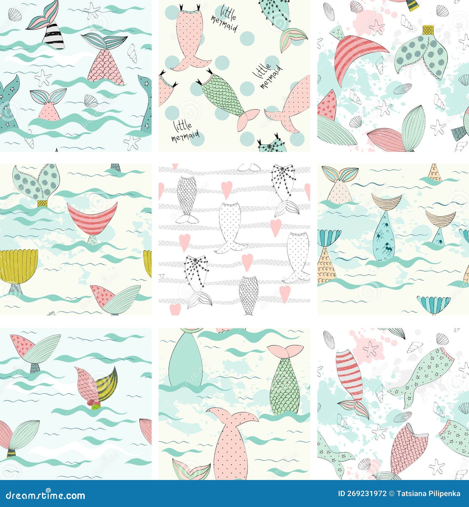 Vector cute mermaid tails. stock vector. Illustration of ocean - 269231972