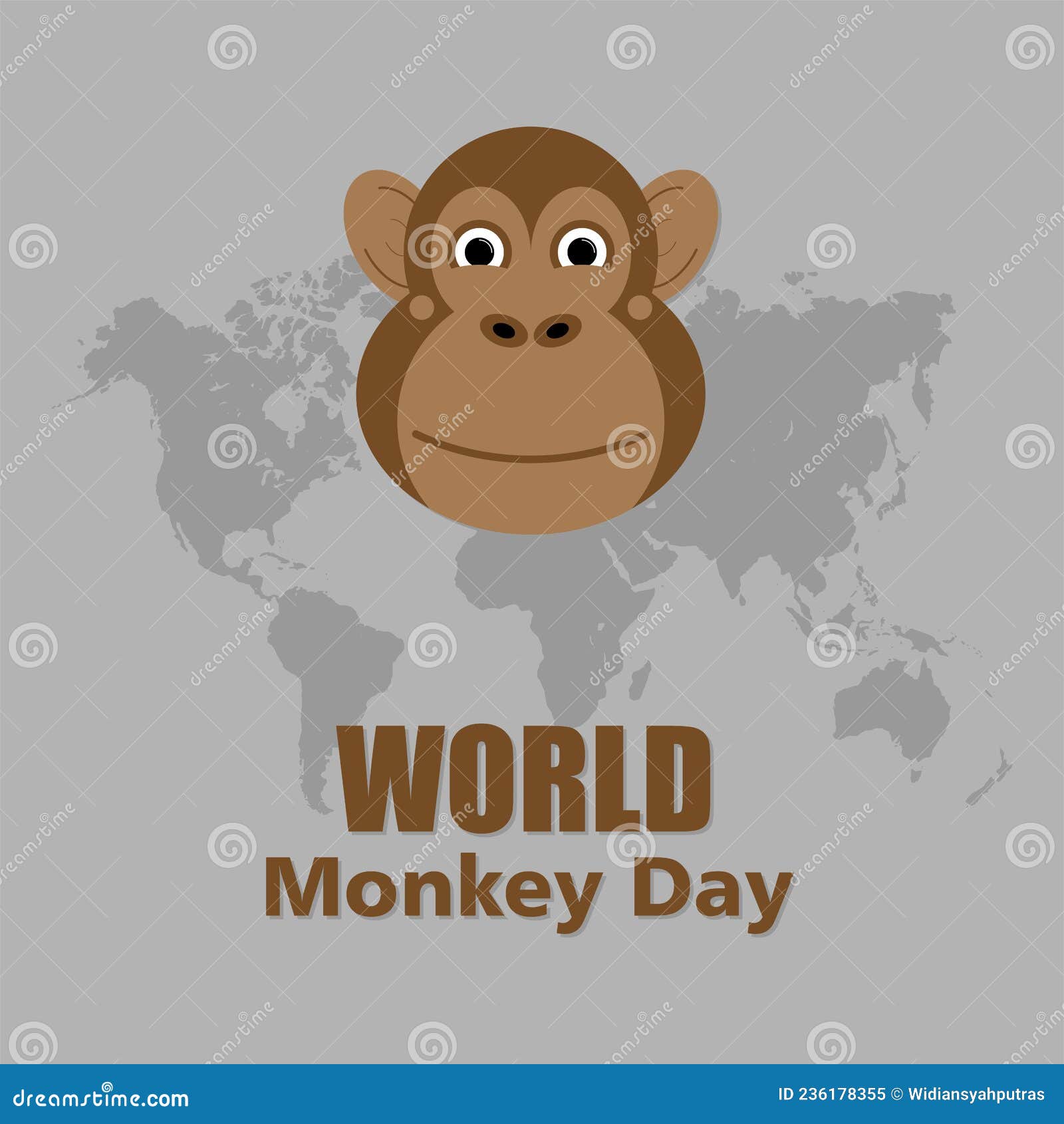 Vector Cute Monkey Head and World Map. Perfect for World Monkey Day ...