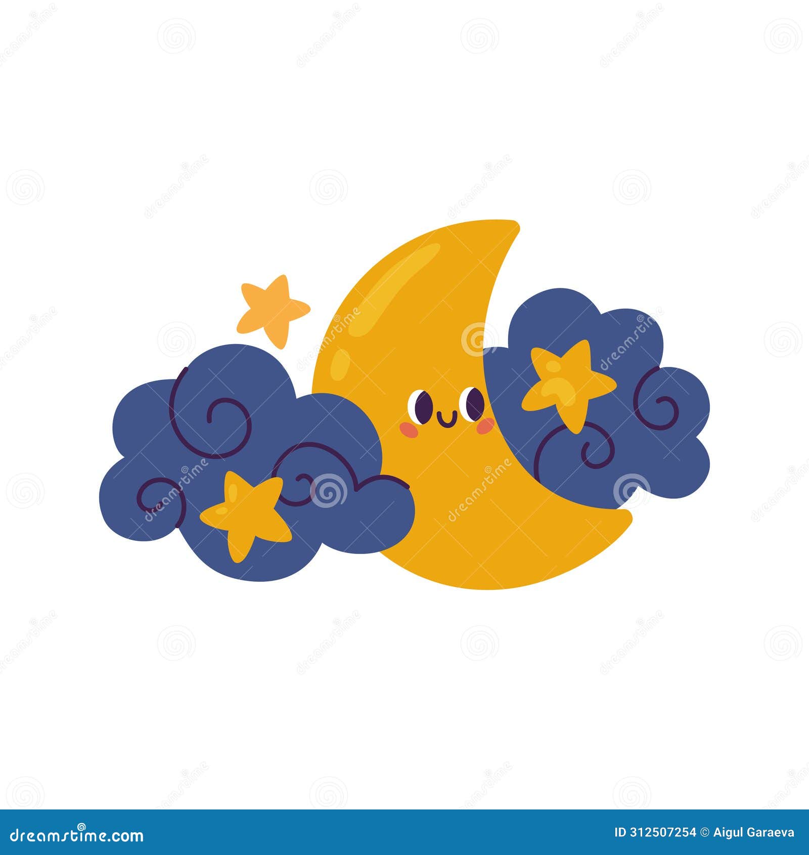 Vector cute moon stock vector. Illustration of clouds - 312507254