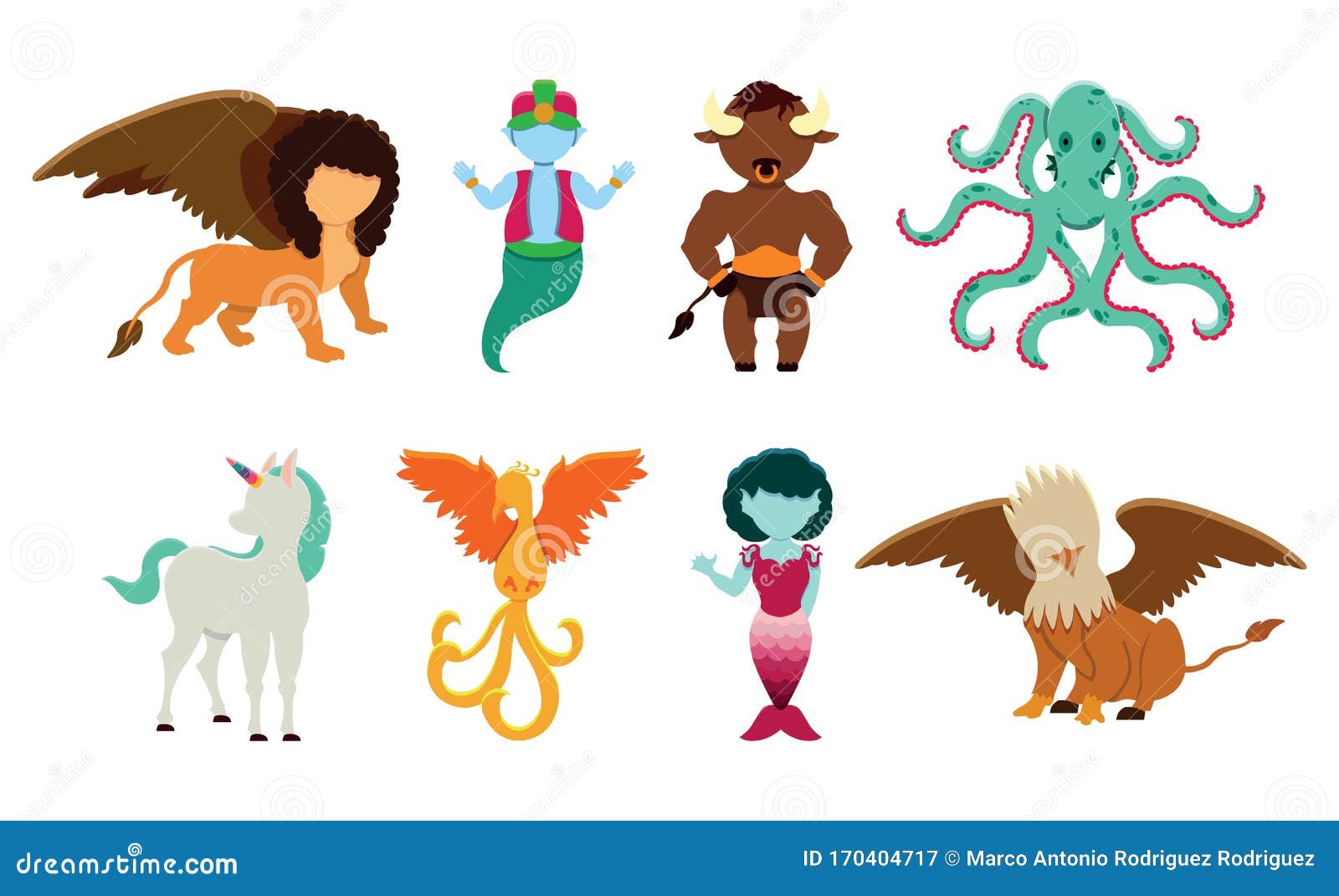 Vector Cute Mythology Set Colorful Isolated Stock Illustration ...