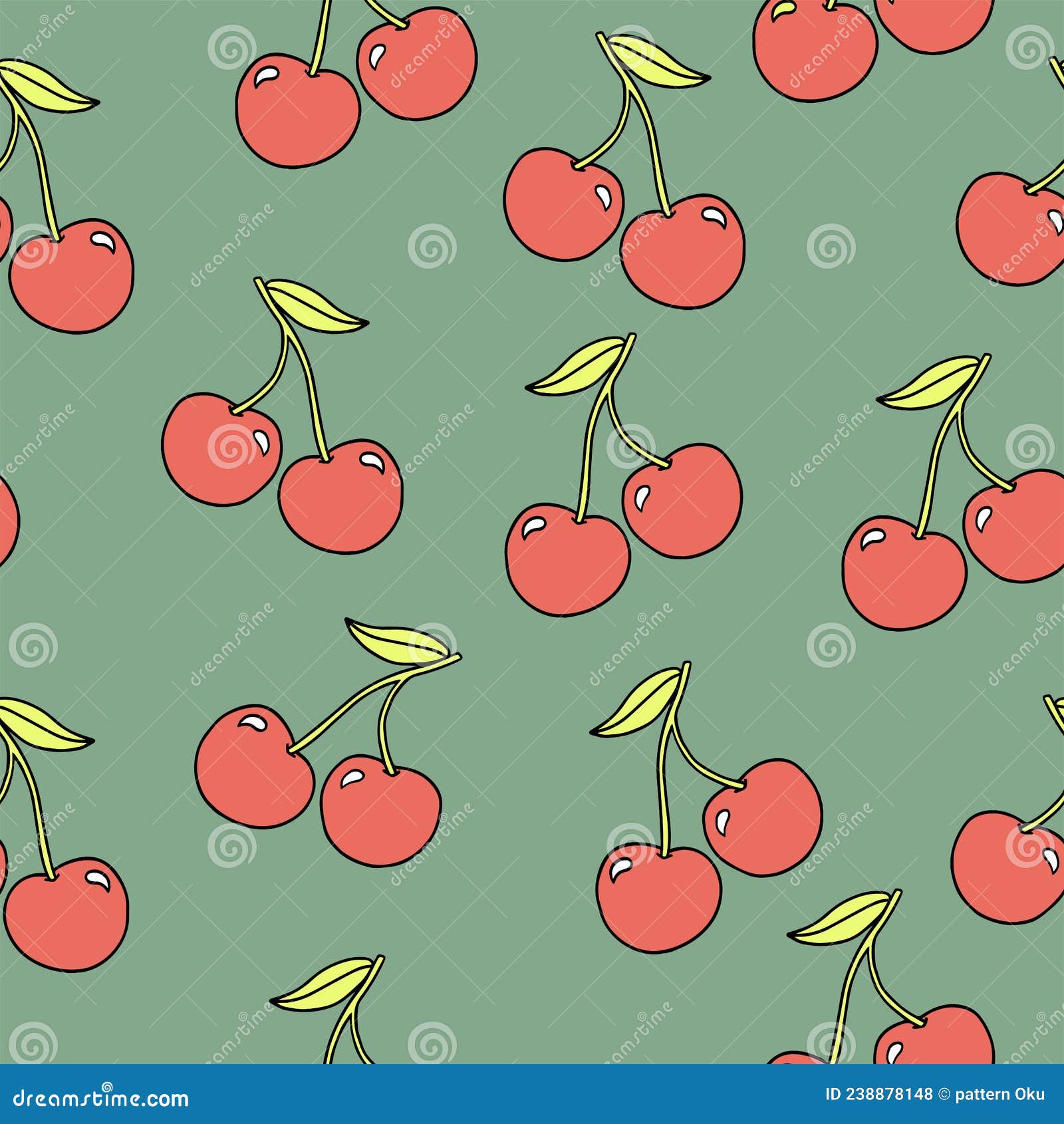 Vector Cute Outlined Cherry Illustration Seamless Repeat Pattern Stock ...