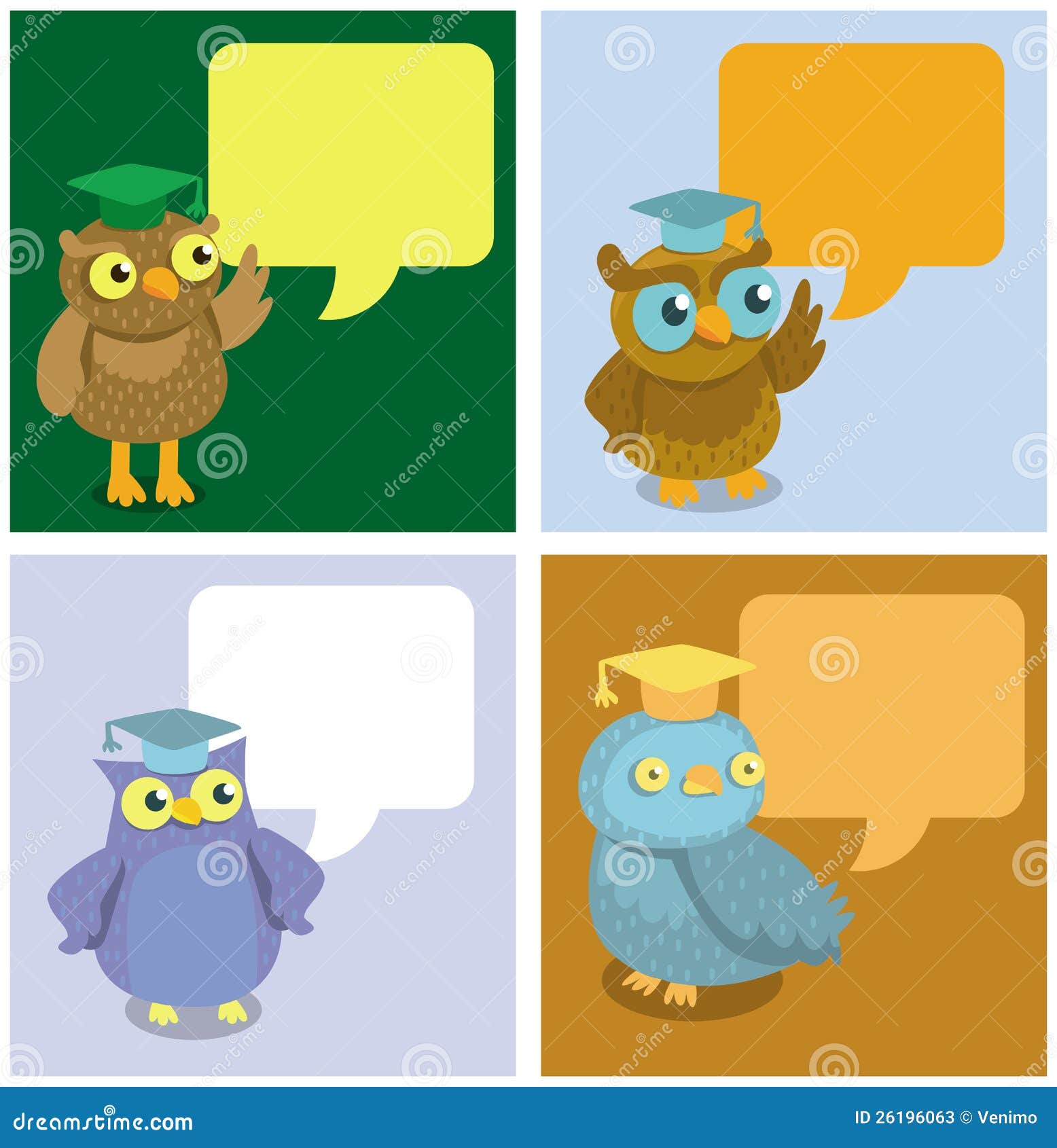 Vector Cute Owl with Speech Bubbles Stock Vector - Illustration of ...