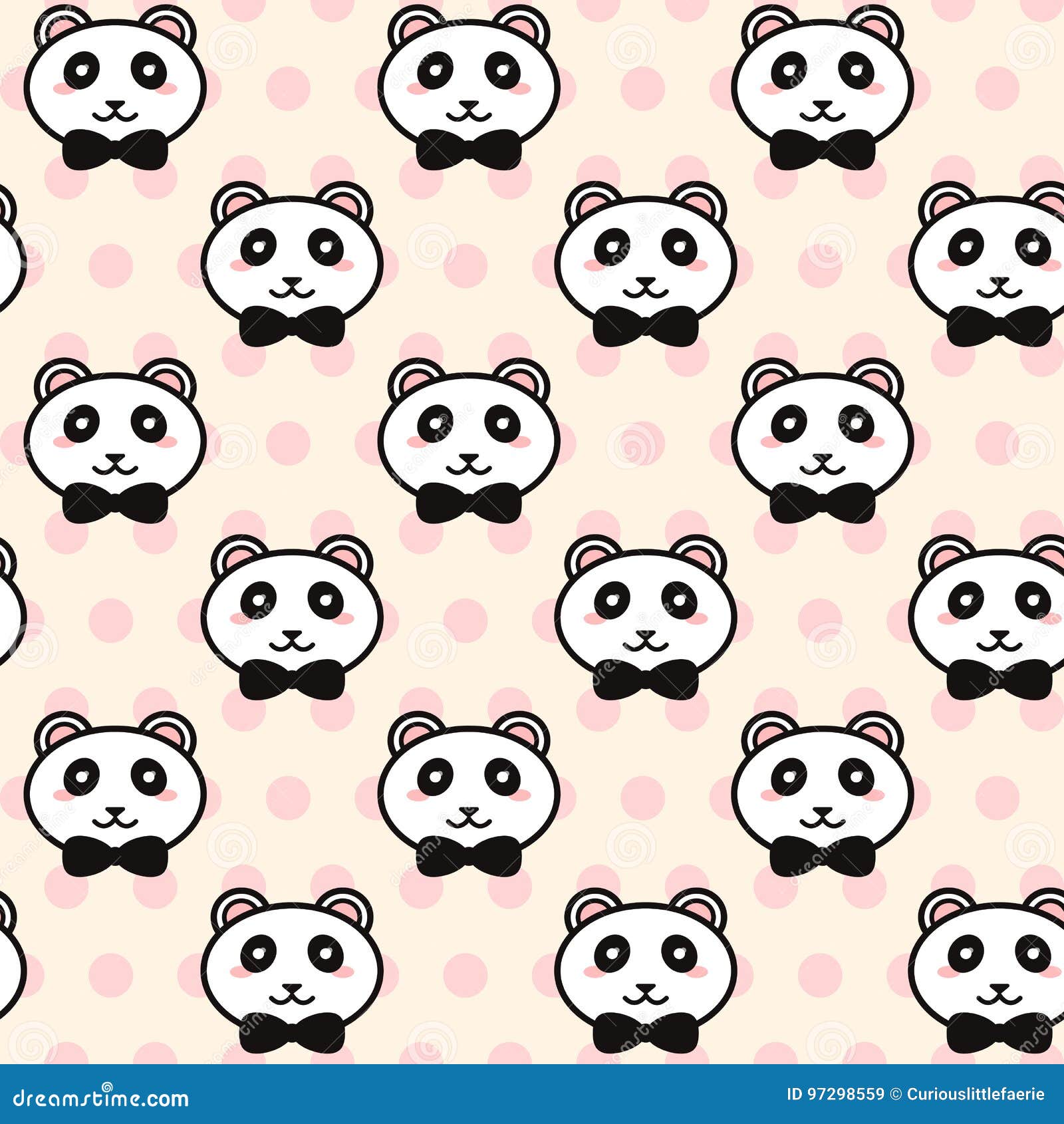 Vector Cute Pandas with Black Bows Pattern Stock Vector - Illustration ...