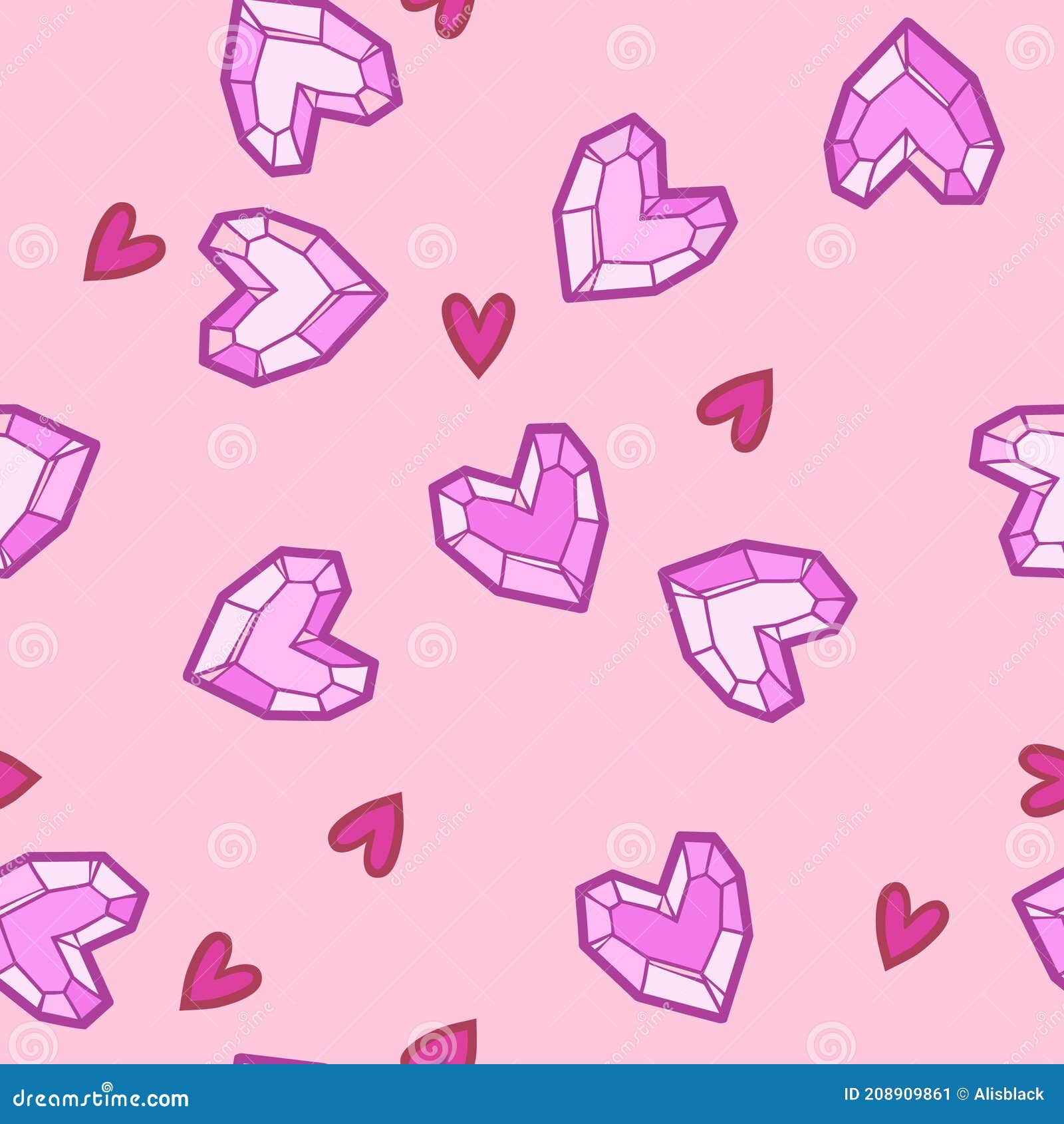 Vector Cute Pink Pattern with Scattered Hearts Confetti and Glittering ...