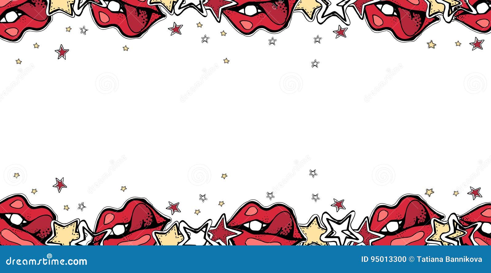 Vector Cute Rock N Roll Frame. Hand Drawn Horizontal Banner. Stock ...