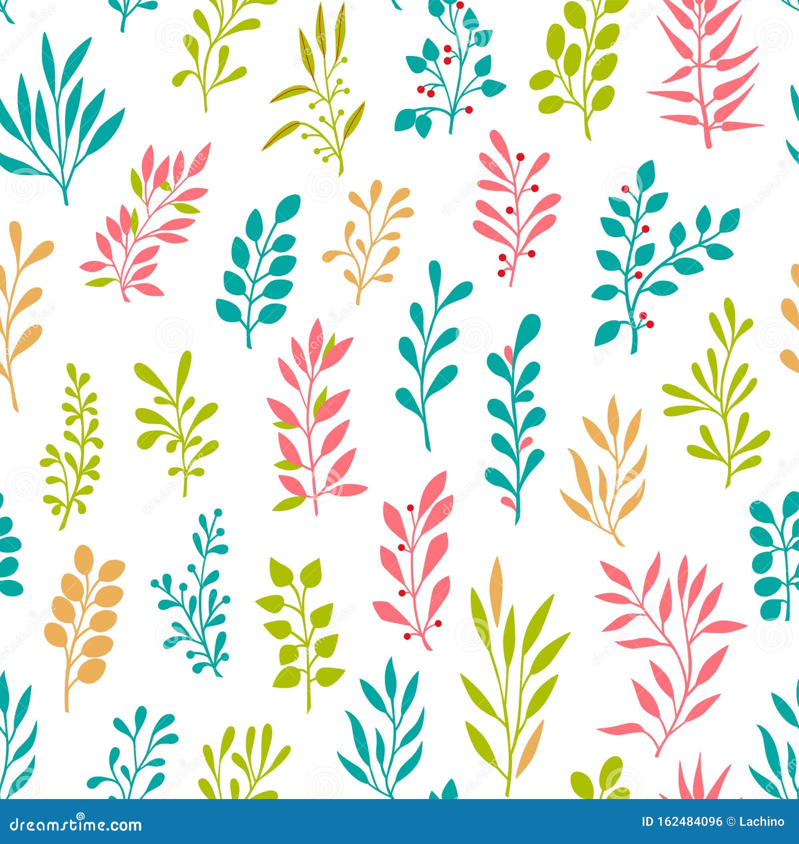 Vector Cute Seamless Branch Pattern on White Background Stock Vector ...