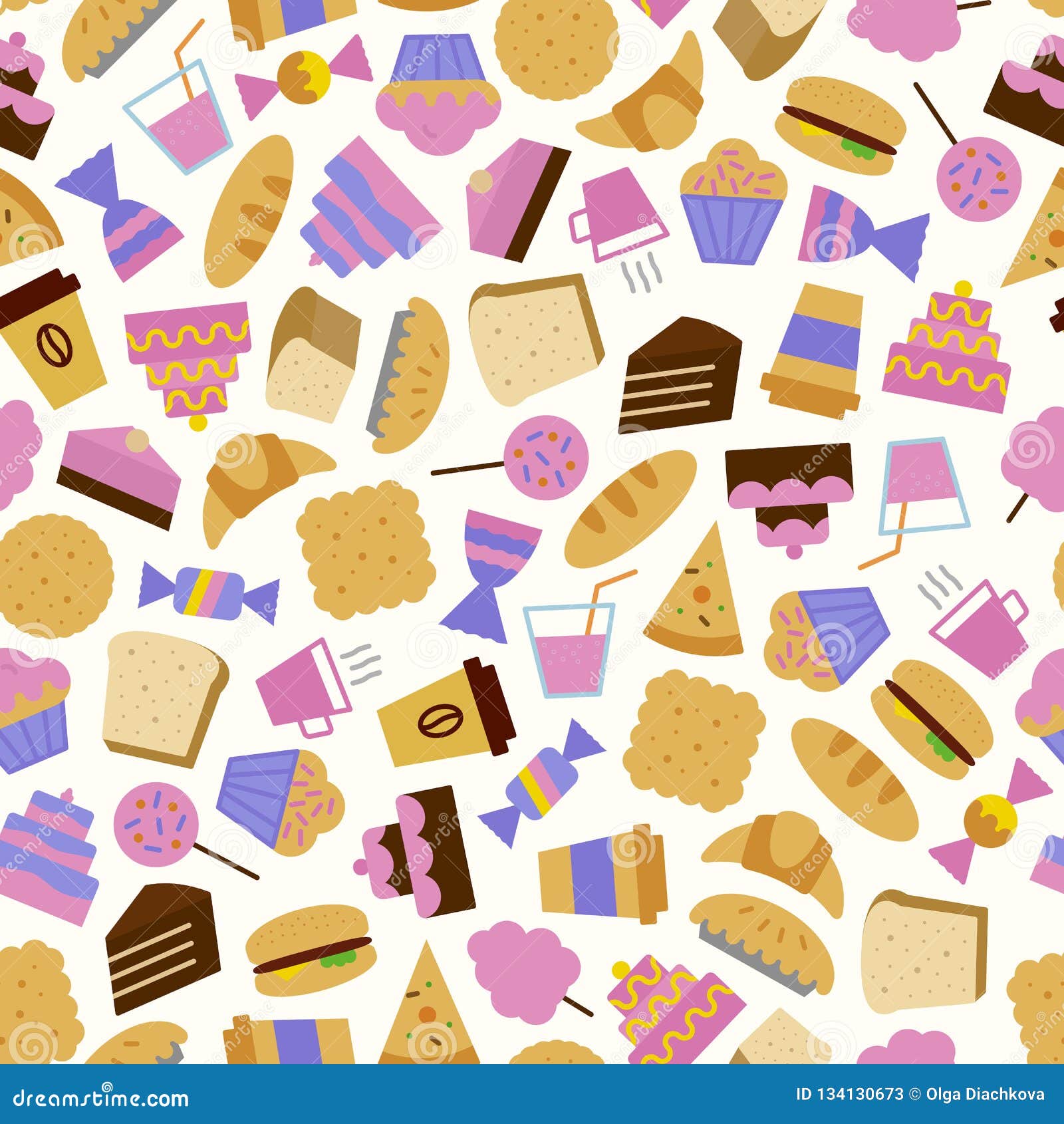 Vector Cute Seamless Pattern with Bakery Icons Stock Vector ...