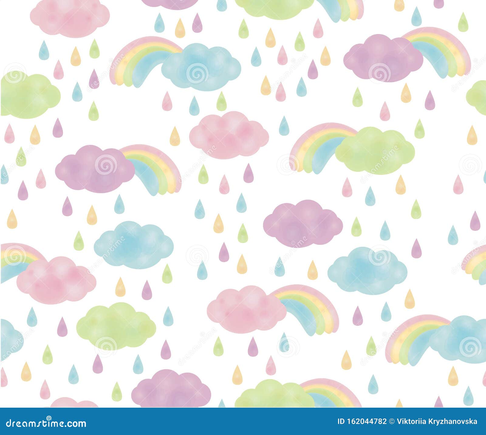 Vector Cute Seamless Pattern, Colorful Rain, Isolated on White Stock ...