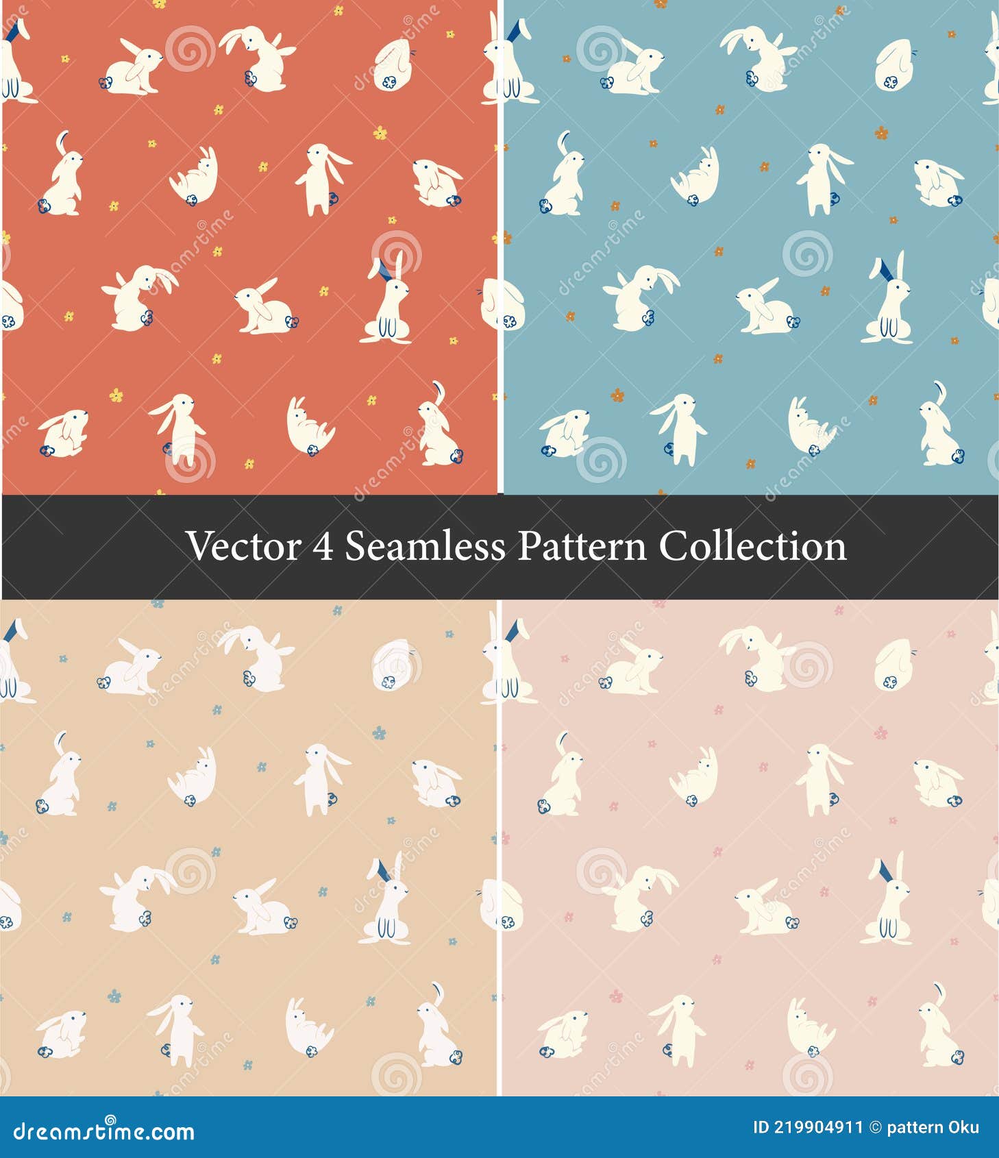 Vector Cute and Simple Hand-drawn Rabbit Illustration Motif Seamless ...