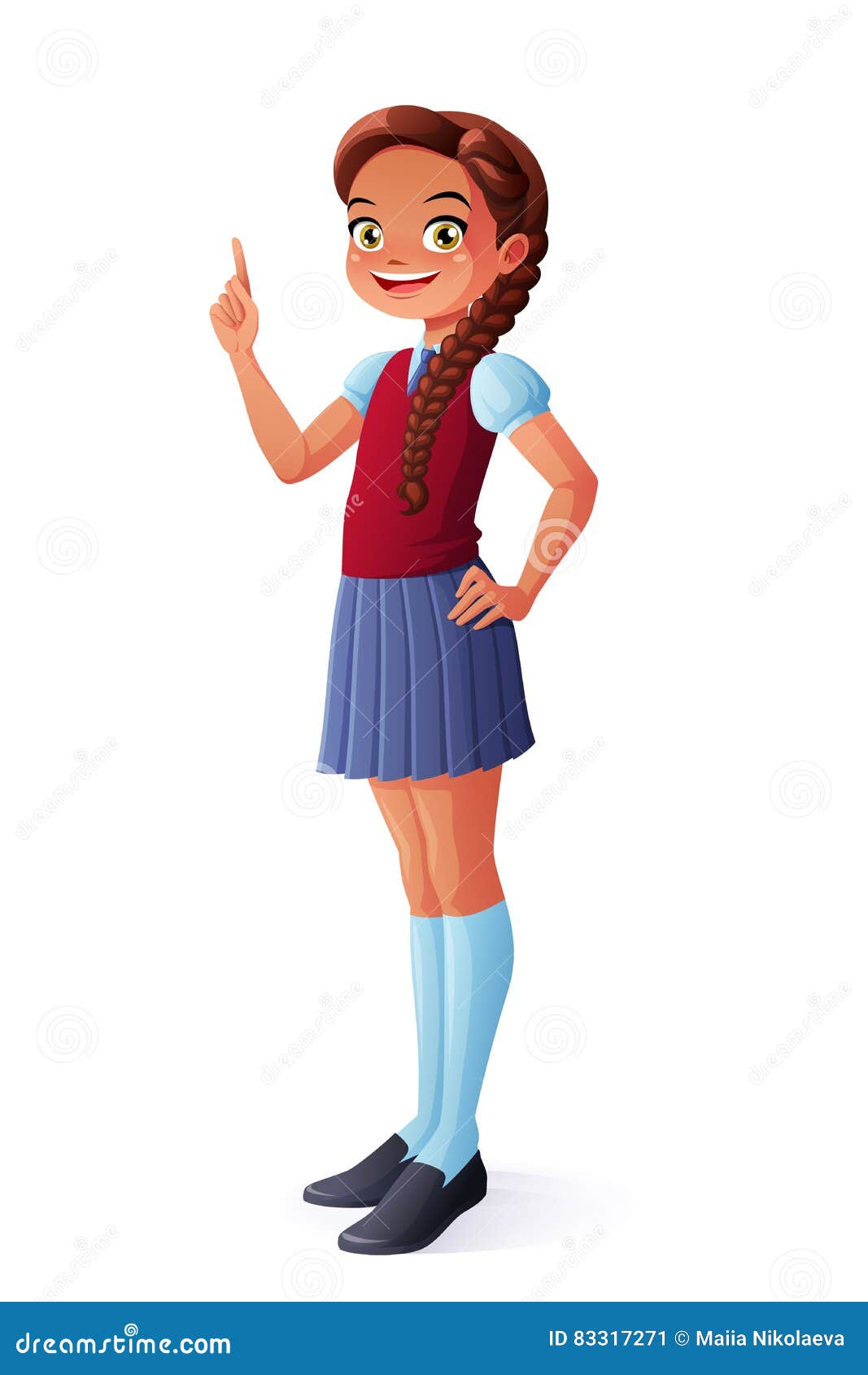 Vector Cute Smiling Young School Student Girl Finger Pointing Up. Stock ... Vector Cute Smiling Young School Student Girl Finger Pointing Up. Stock ...
