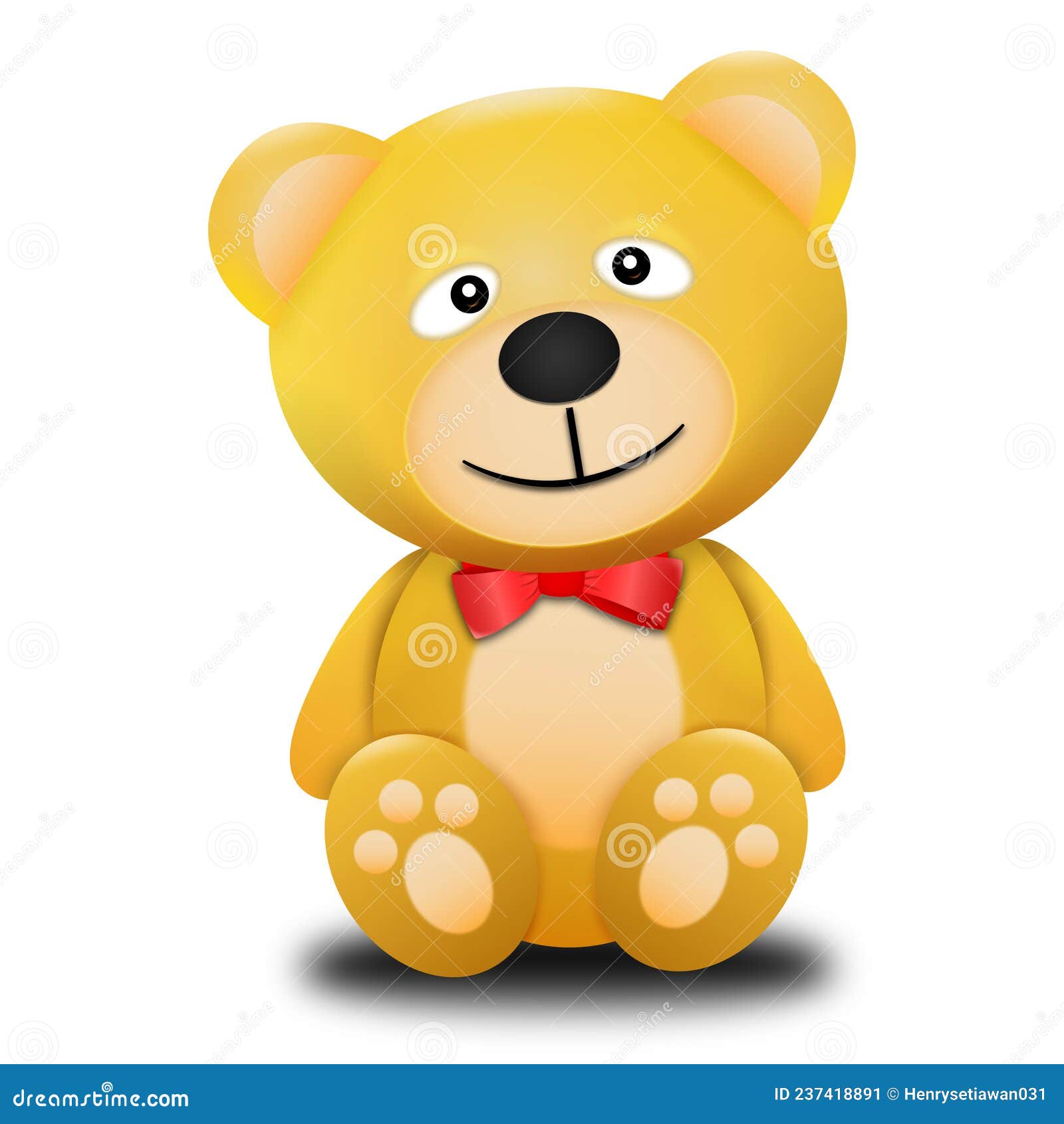 Vector Cute Teddy Bear with Red Ribbon Stock Vector - Illustration of ...