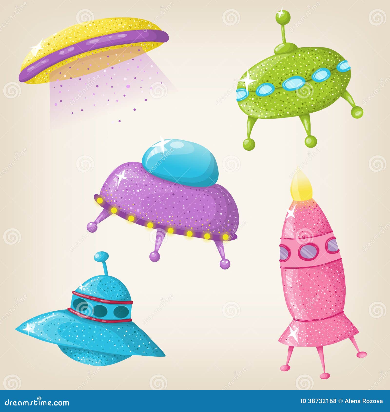 Vector cute UFOs stock illustration. Illustration of ship - 38732168