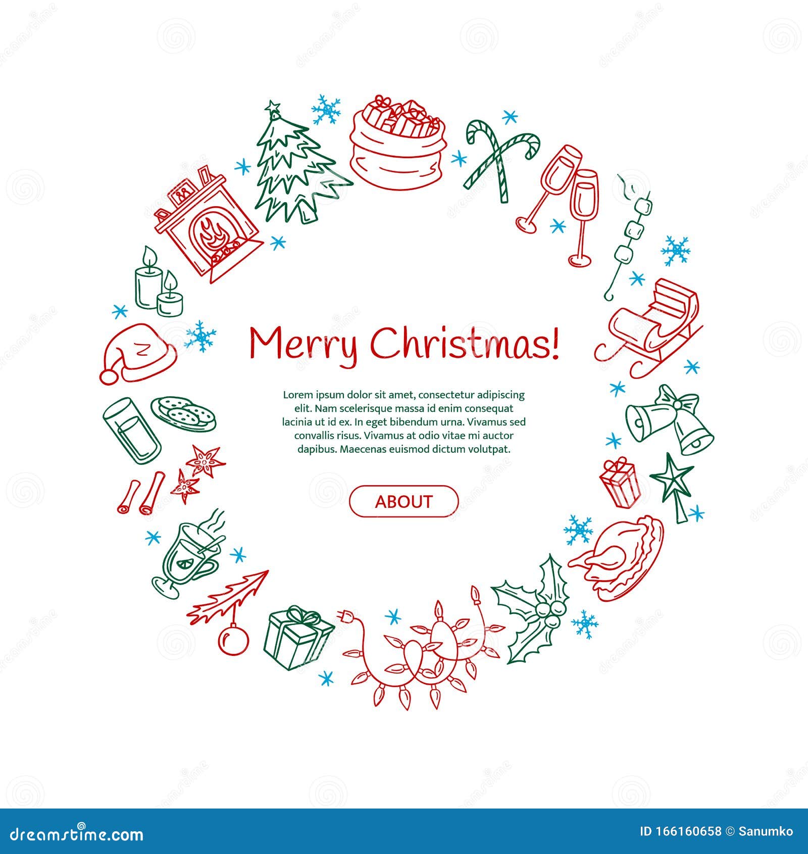 Vector Cute Xmas Doodle Hand Drawn Elements Illustration. Christmas ...