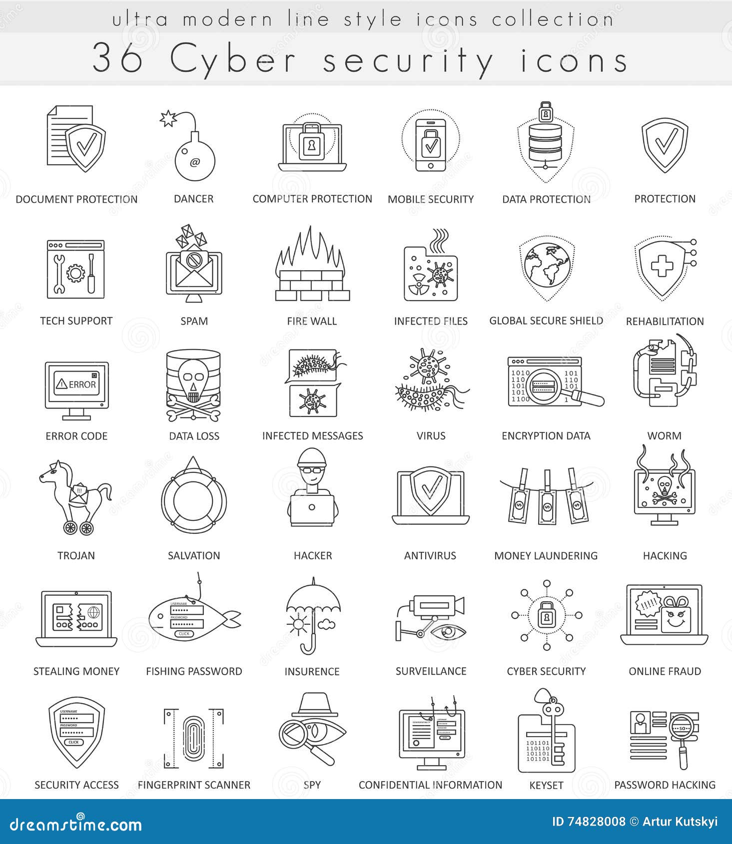 Vector Cyber Security Technology Ultra Modern Outline Line Icons for ...