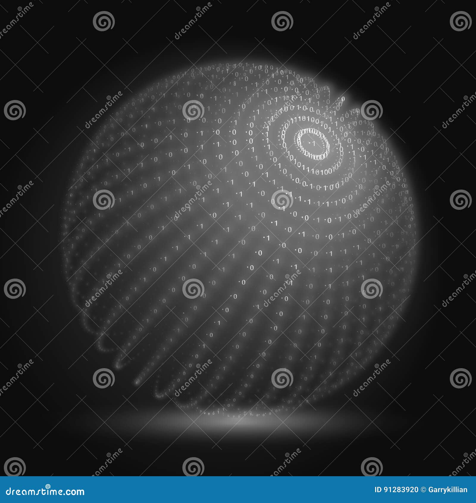 Vector Cyber Sphere Grayscale Big Data Sphere With Binary Numbers Strings Stock Vector