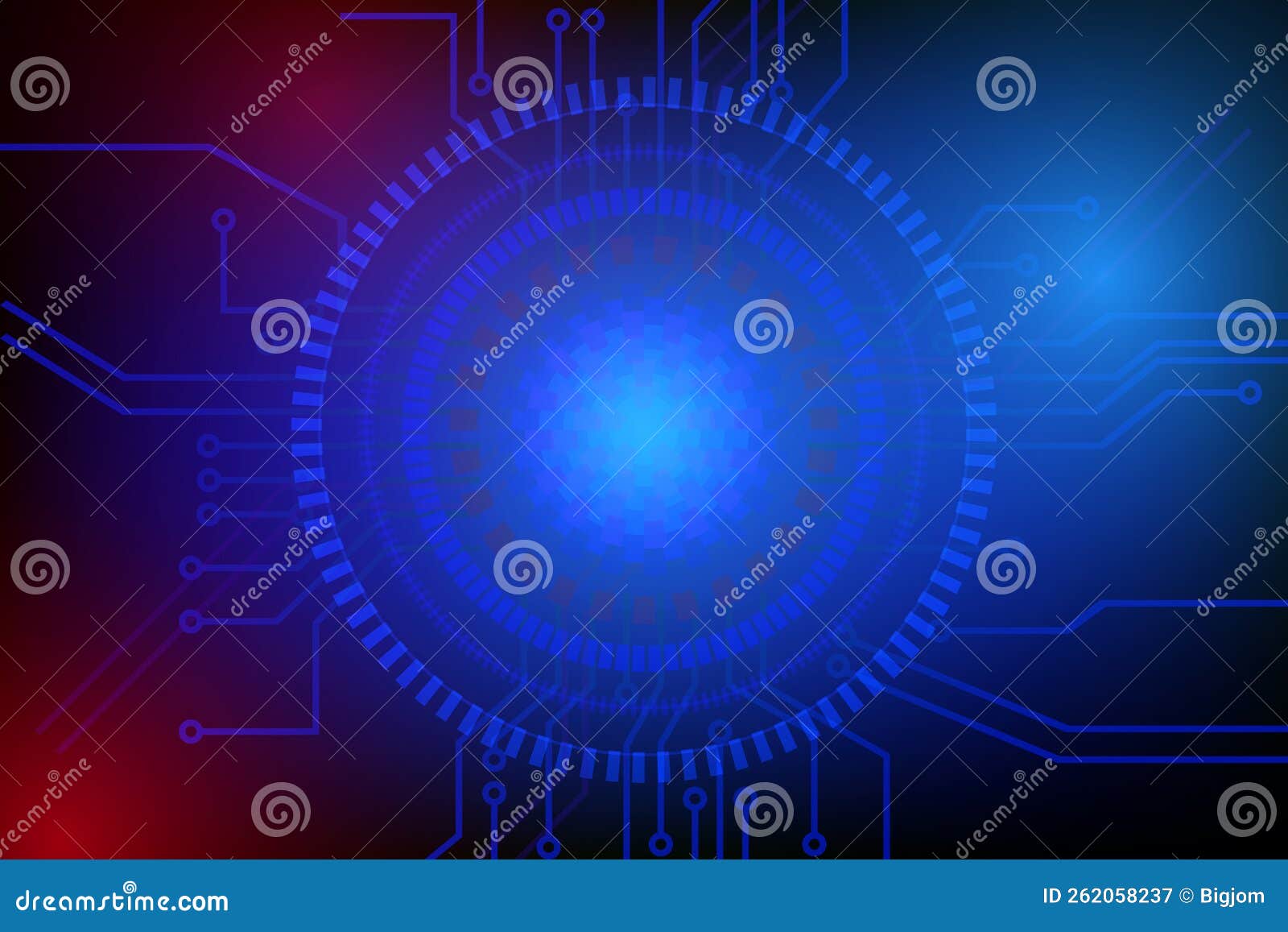 Vector Cyber Technology Network. Circle Background. Blue and Red Tech ...