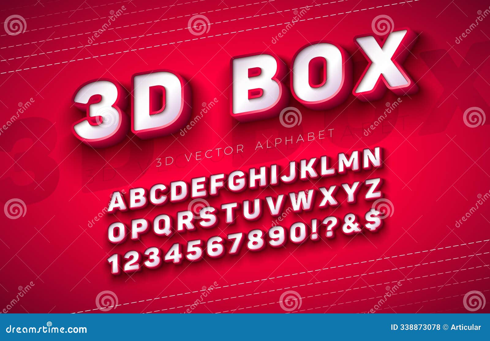 Vector 3d Box Alphabet Font Set with Frame and Shadow on Red Background ...