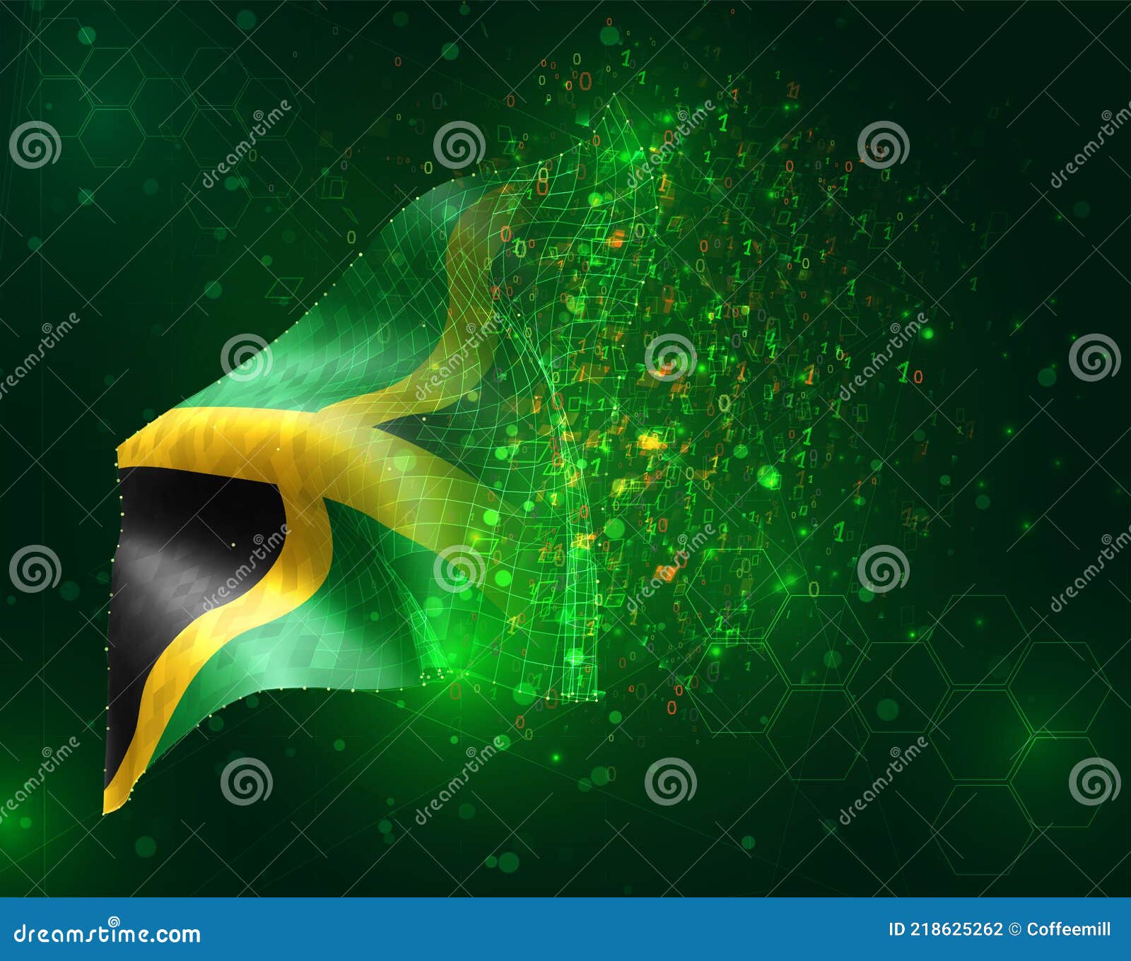 Vector 3d Flag on Green Background with Polygons and Data Numbers Stock ...