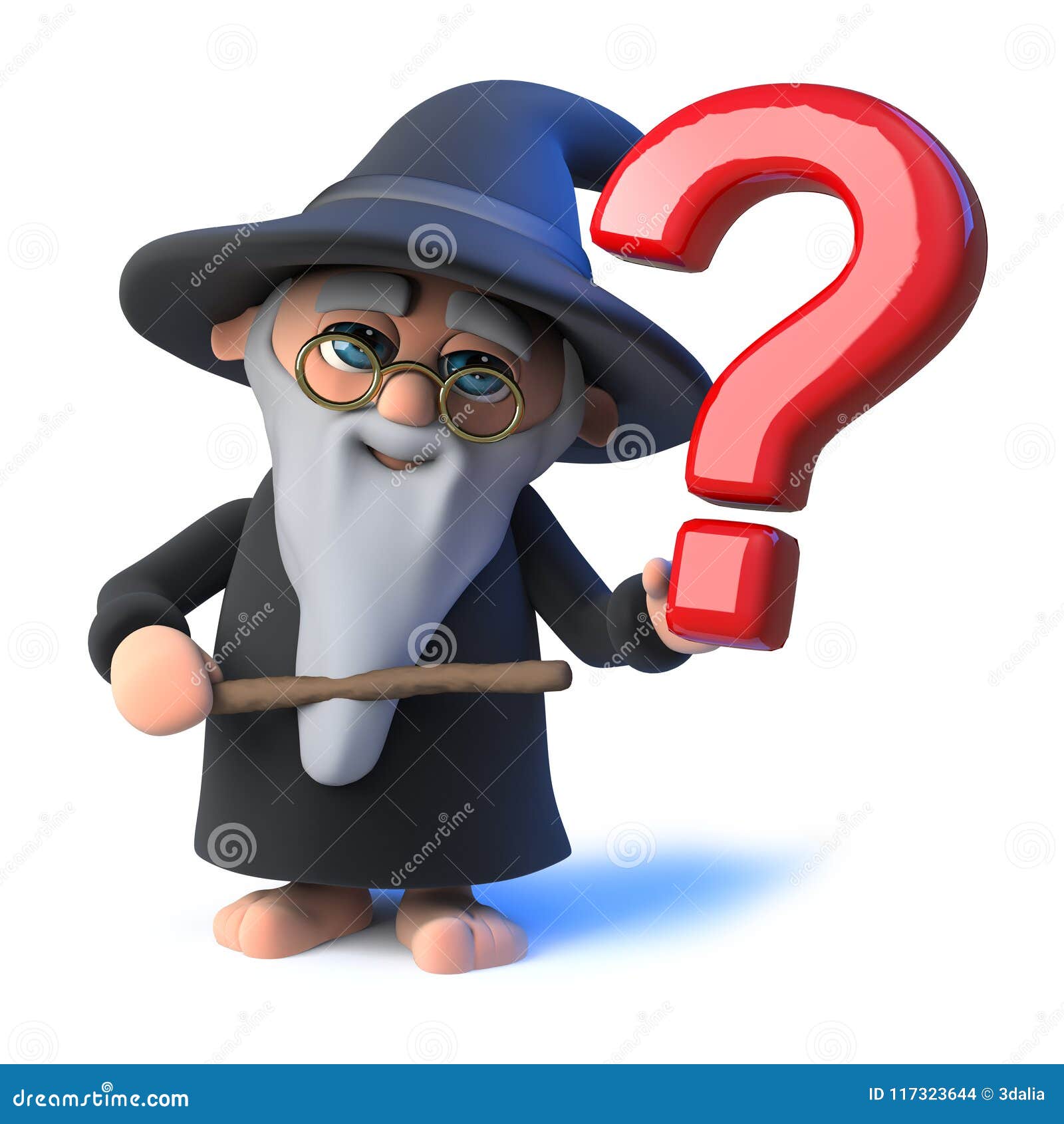 Vector 3d Funny Cartoon Wizard Magician Waves His Wand at a Question ...