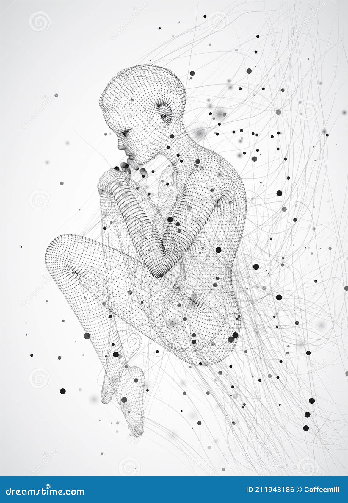 Vector 3d Girl from Dots and Splines, among Wavy Threads and Circles ...