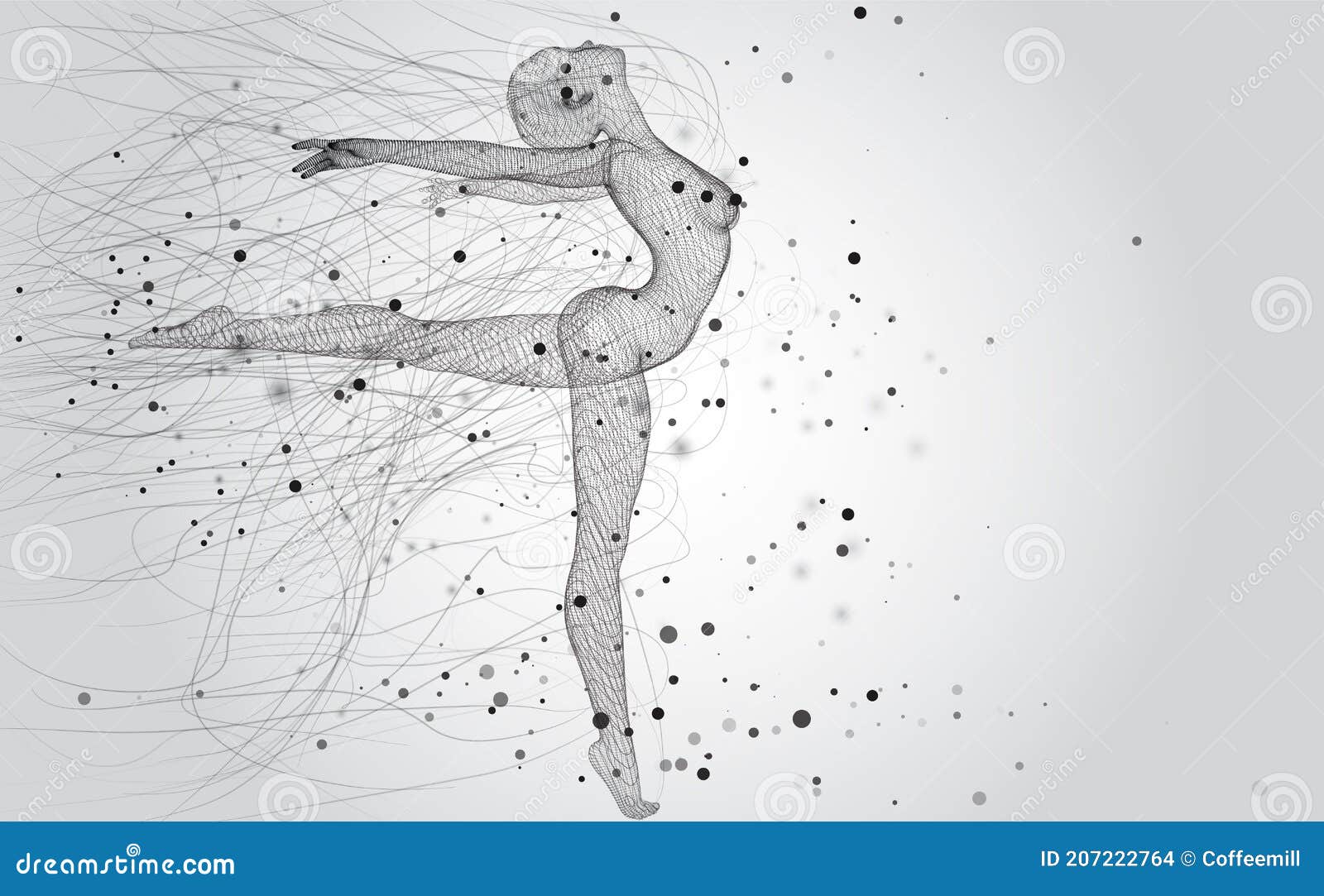 Vector 3d Girl from Dots and Splines, among Wavy Threads and Circles ...