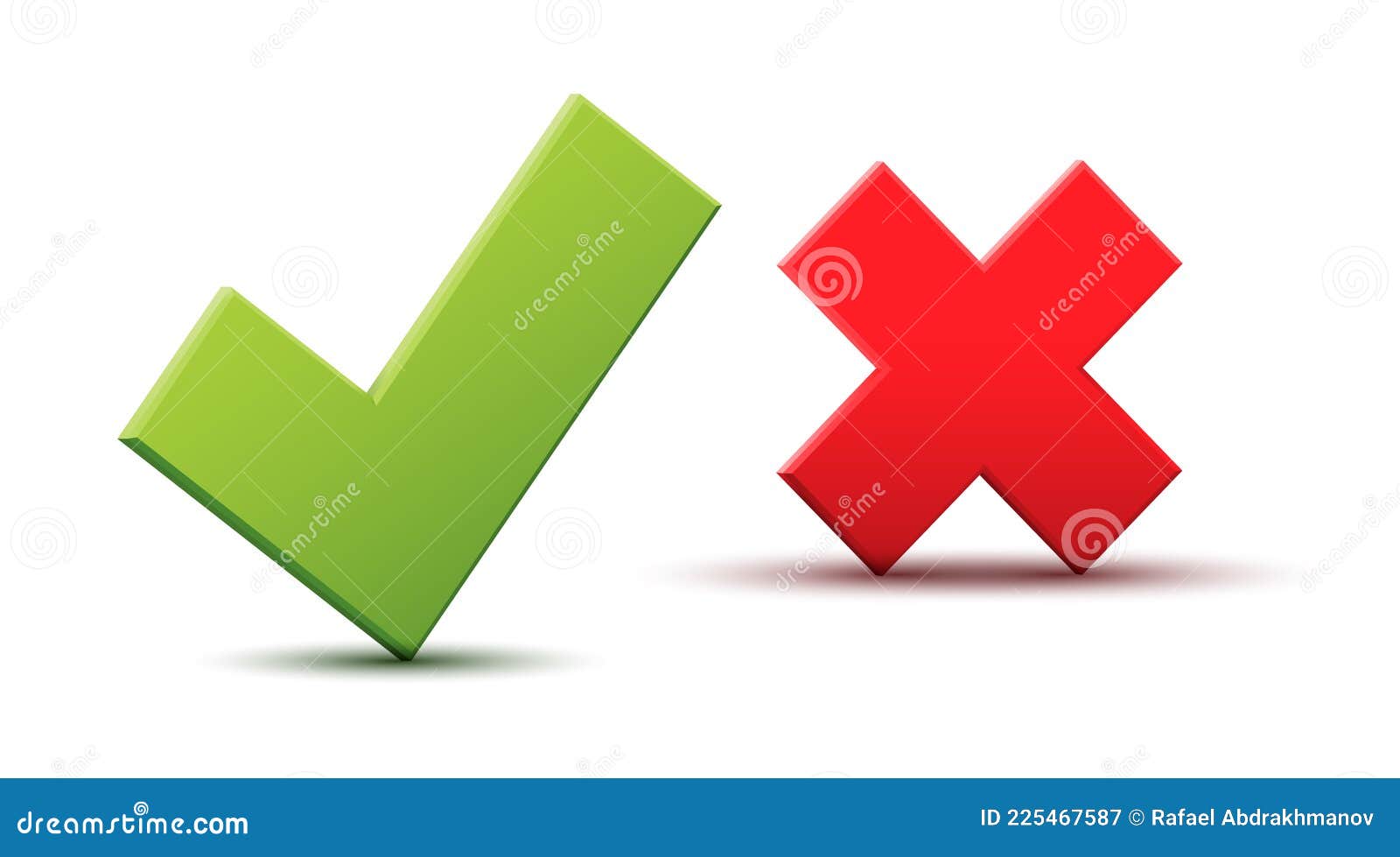 Vector 3d Green Checkmark and Red Cross Reject Checklist Icons. Correct ...