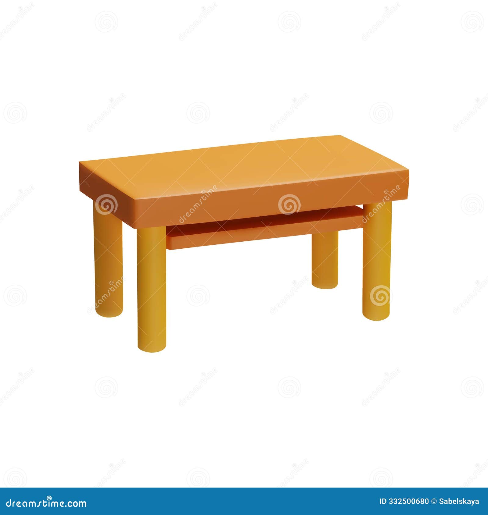 Vector 3D Illustration Depicting a Wooden Empty Table with Round Legs and a Shelf at the Bottom ...