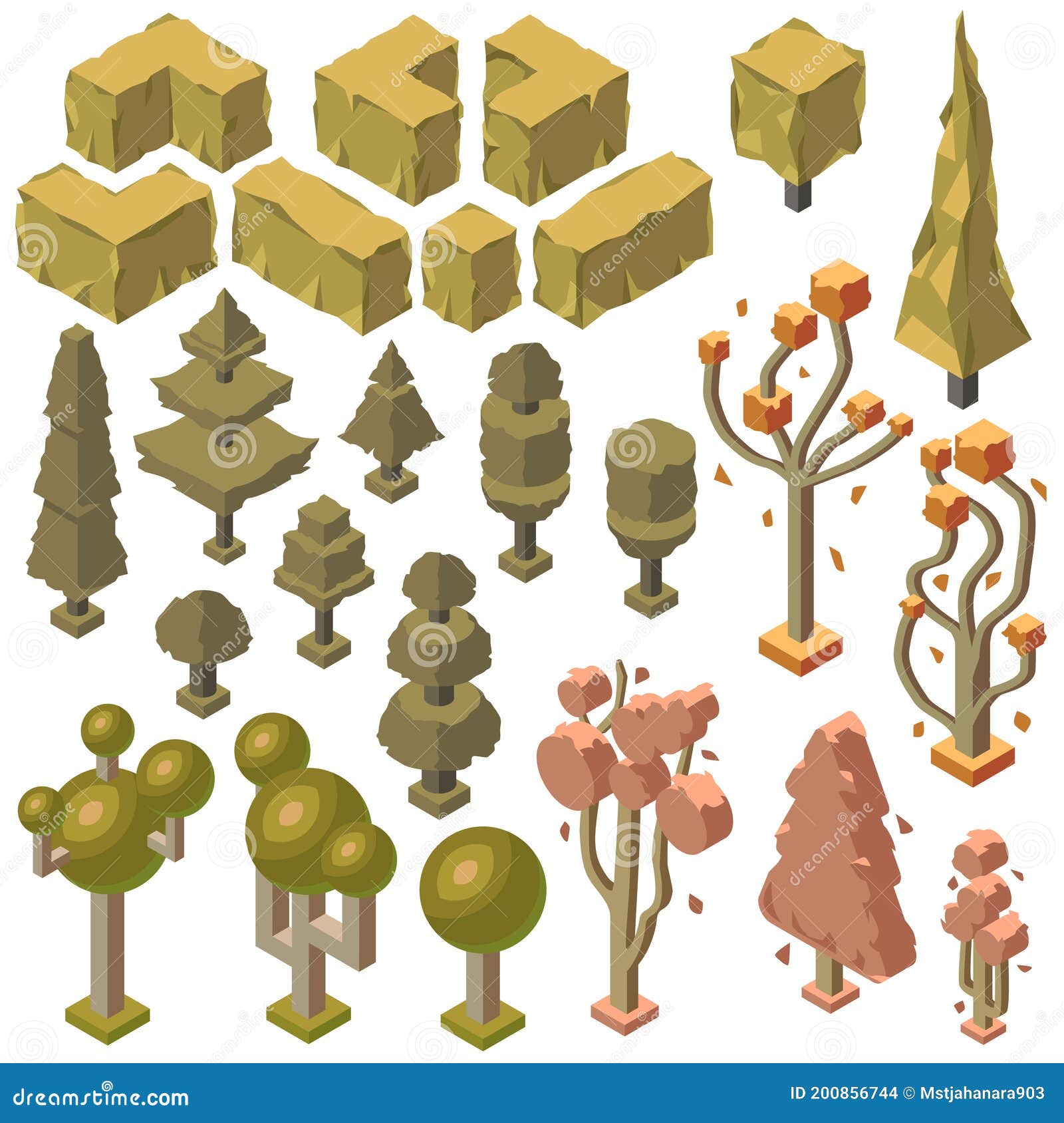 Vector 3d Isometric Autumn Plants, Trees, Bushes Stock Vector ...
