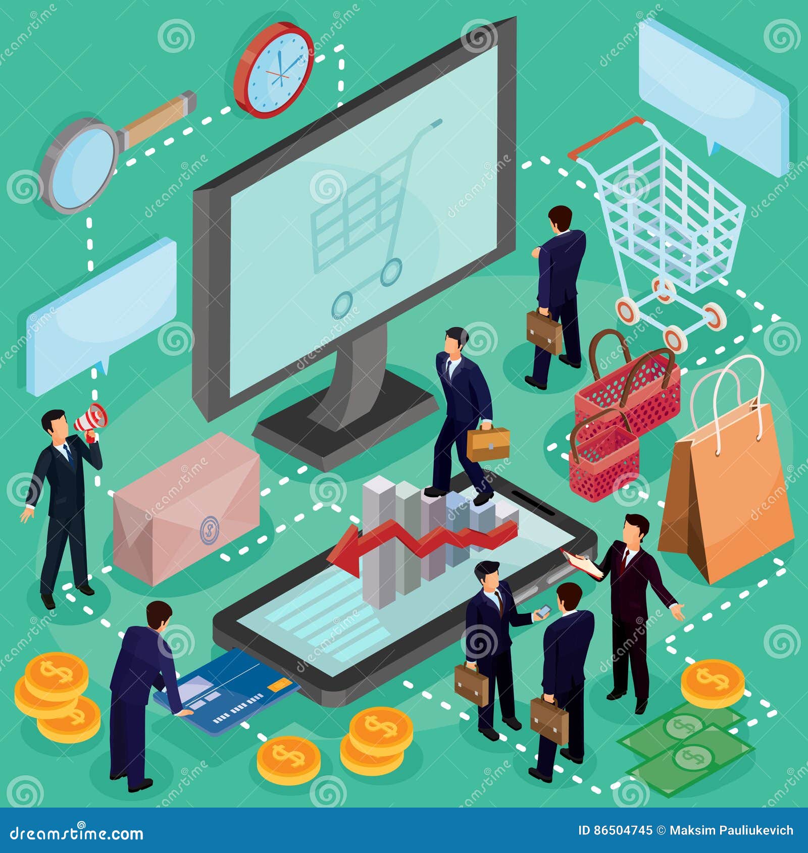 Vector 3D Isometric Illustration Concept of E-commerce, Online Store ...