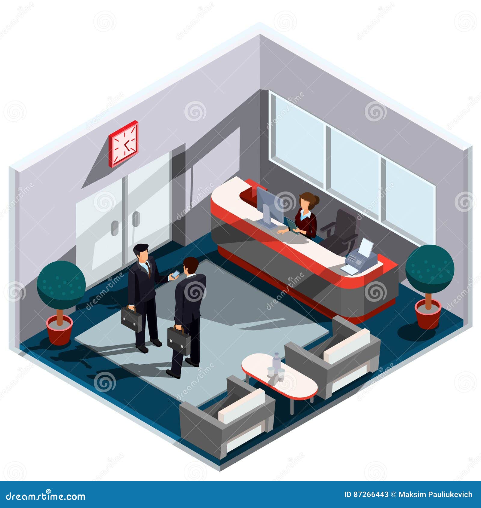 Vector 3D Isometric Illustration Interior of Reception Stock Vector ...