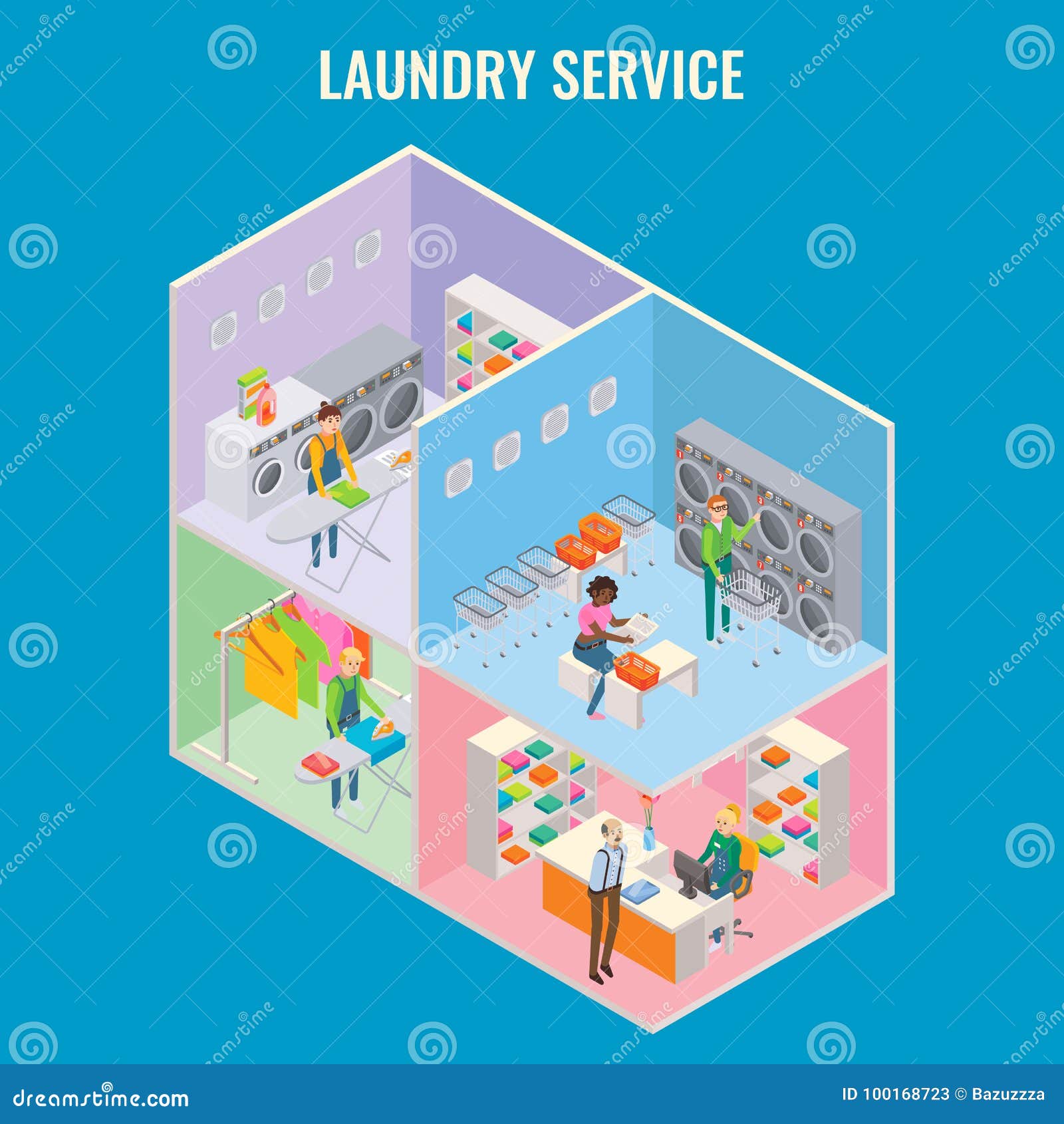 Vector 3d Isometric Laundry Service Concept Illustration Stock Vector ...