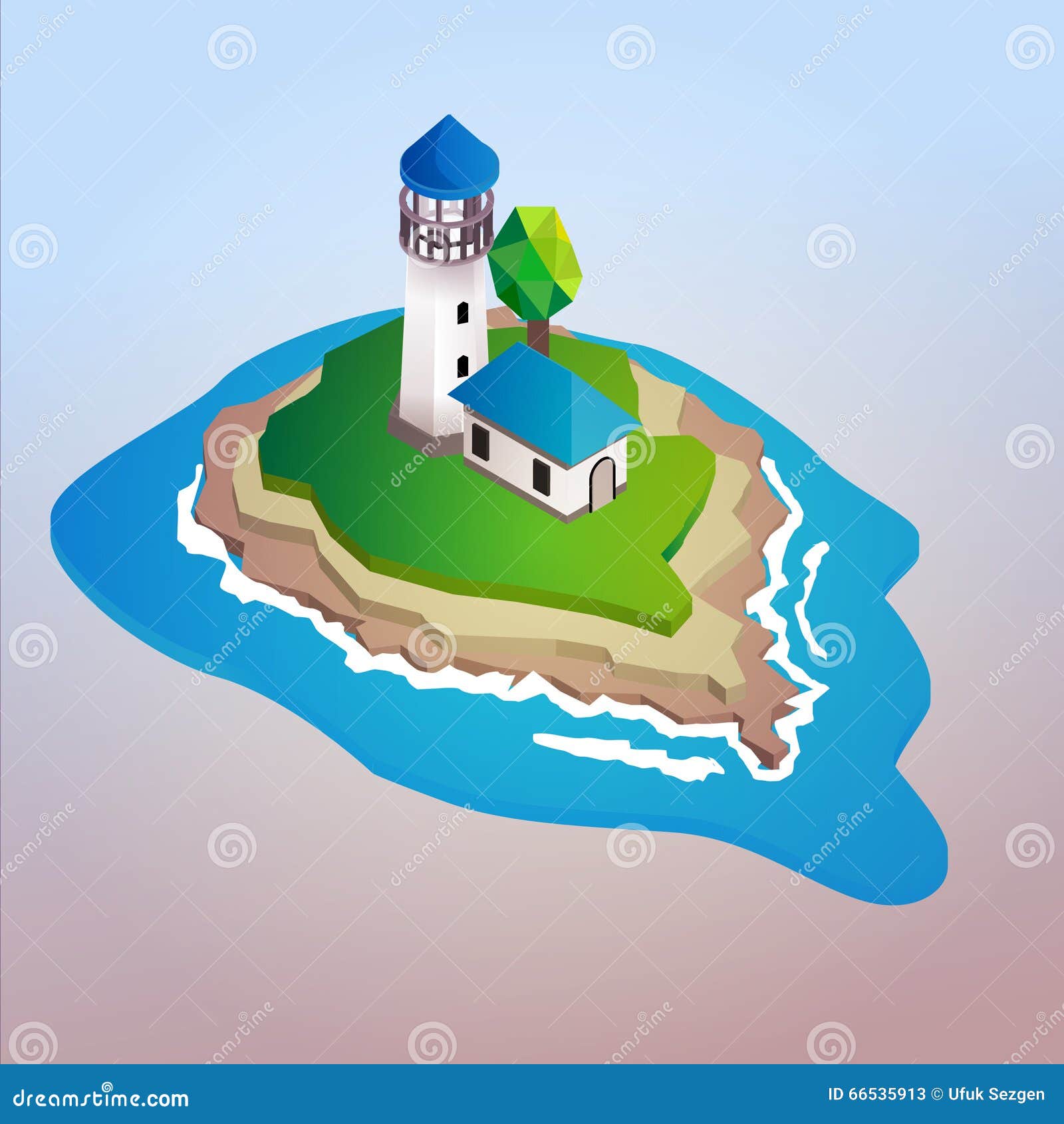 Vector 3d Isometric Lighthouse on Island Stock Vector - Illustration of ...