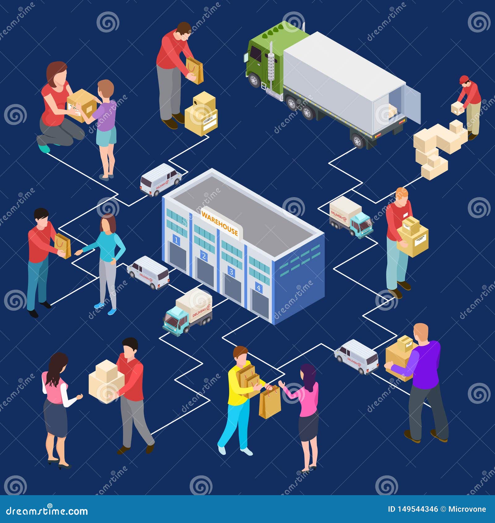 Vector 3d Isometric Warehouse and Delivery Concept Stock Vector ...