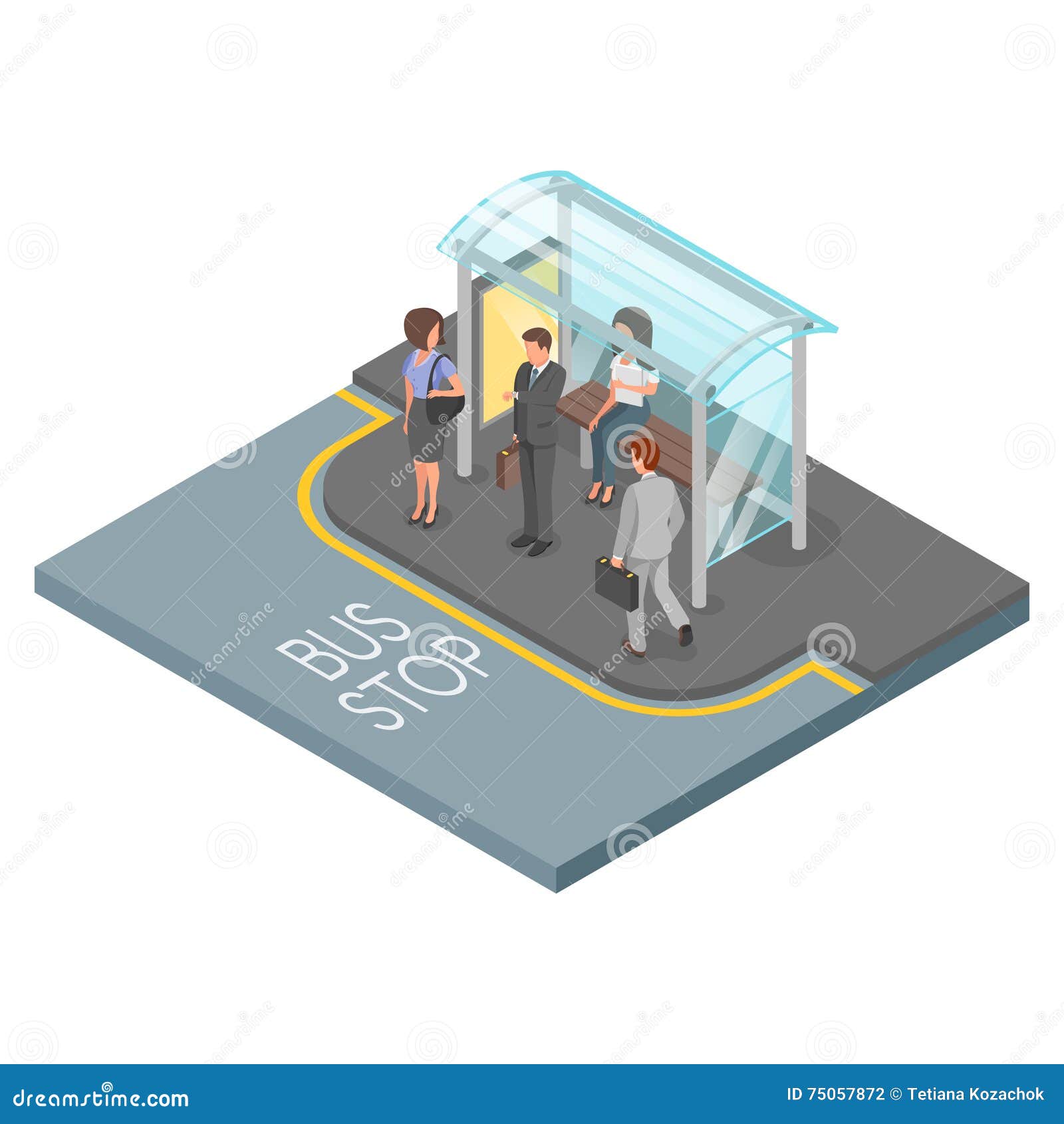 Vector 3d Isometrische Illustratie Van Bushalte Vector Illustratie ...