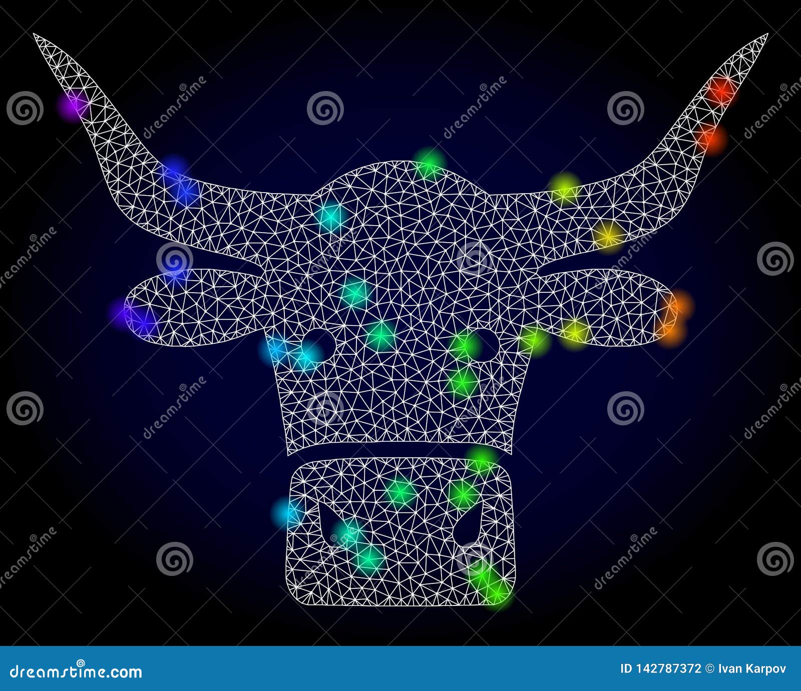 Vector 2D Mesh Beef Head with Rainbow Colored Glowing Spots Stock ...